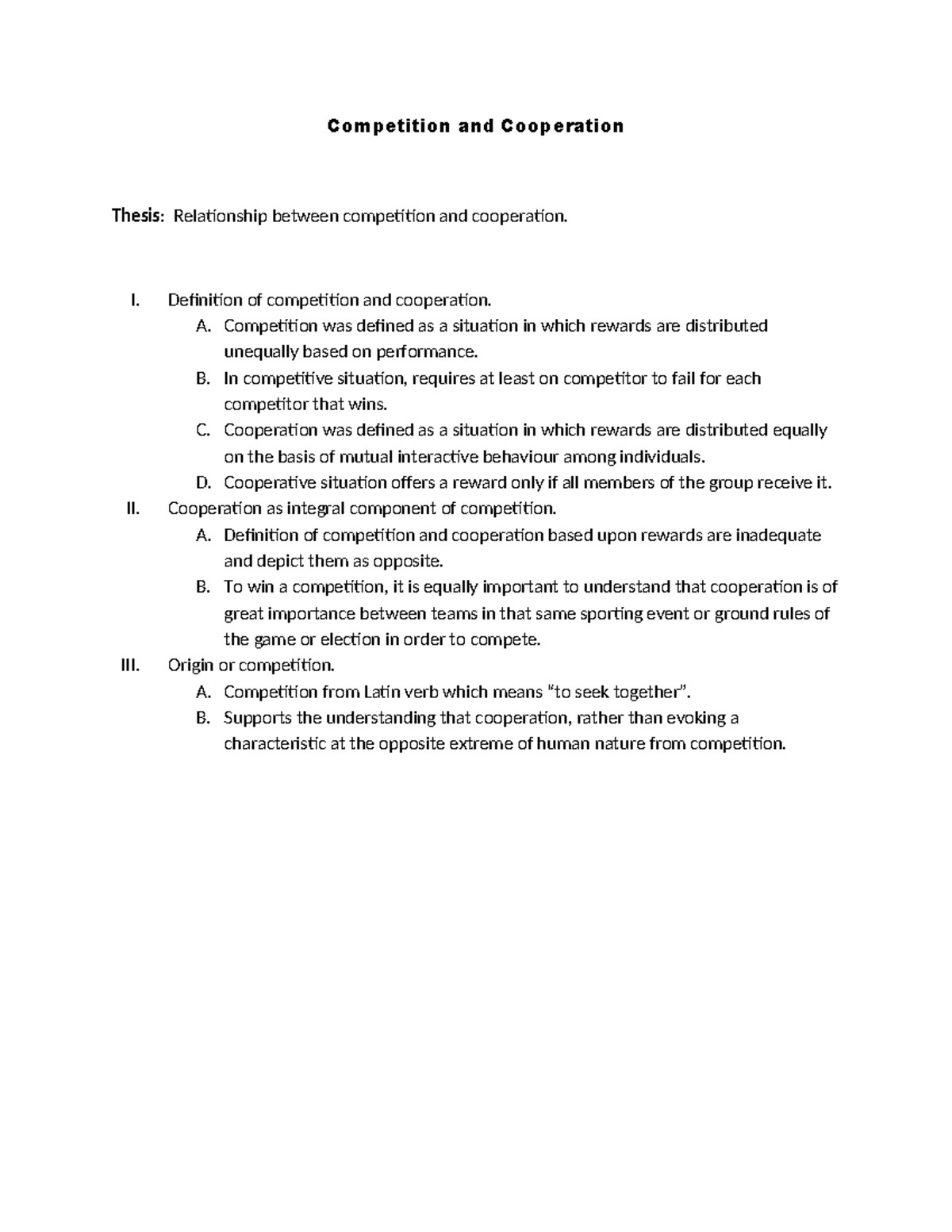 Competition and Cooperation - I. Definition of competition and ...