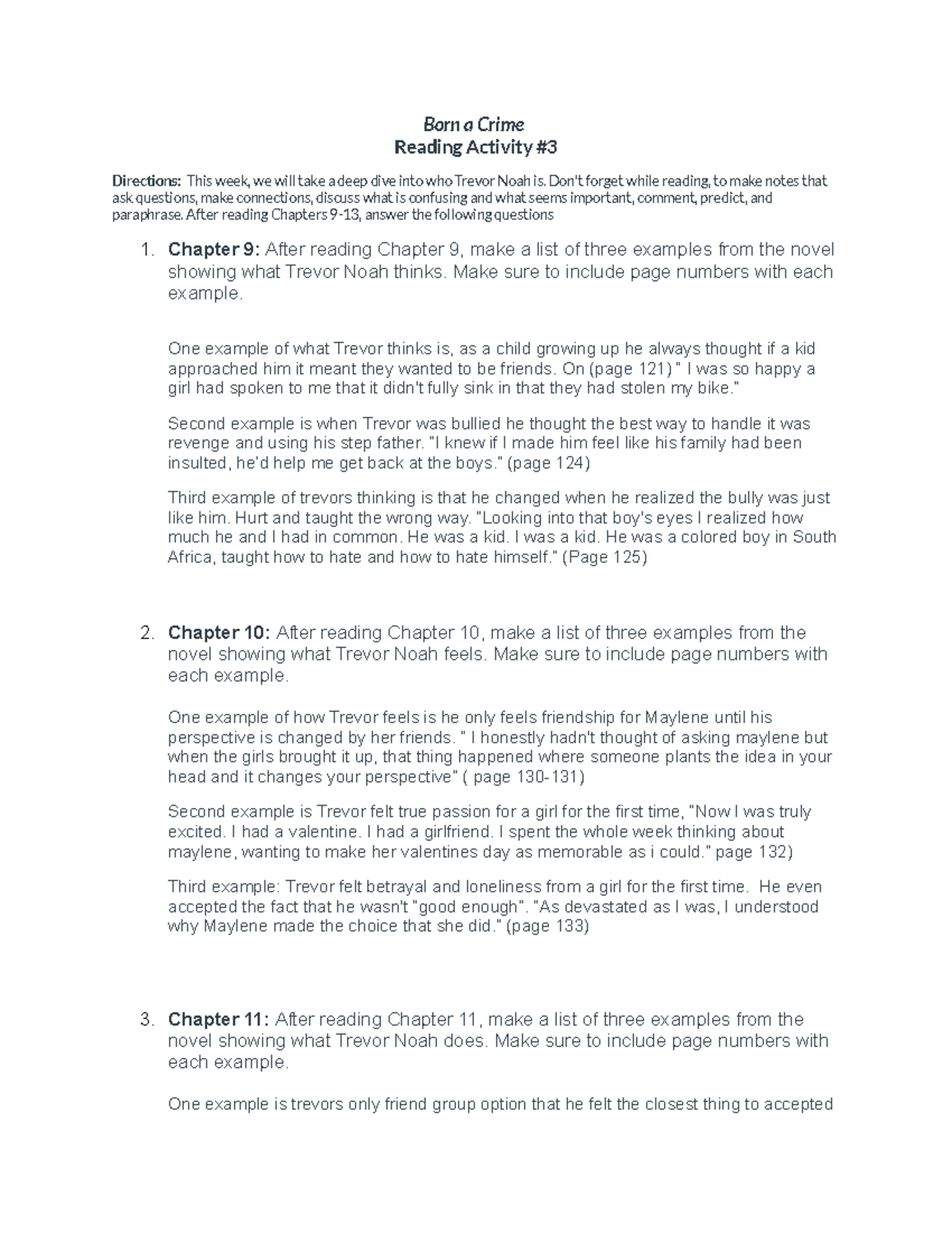 Born a Crime Reading Activity: Insights from Chapters 9-13 - Studocu
