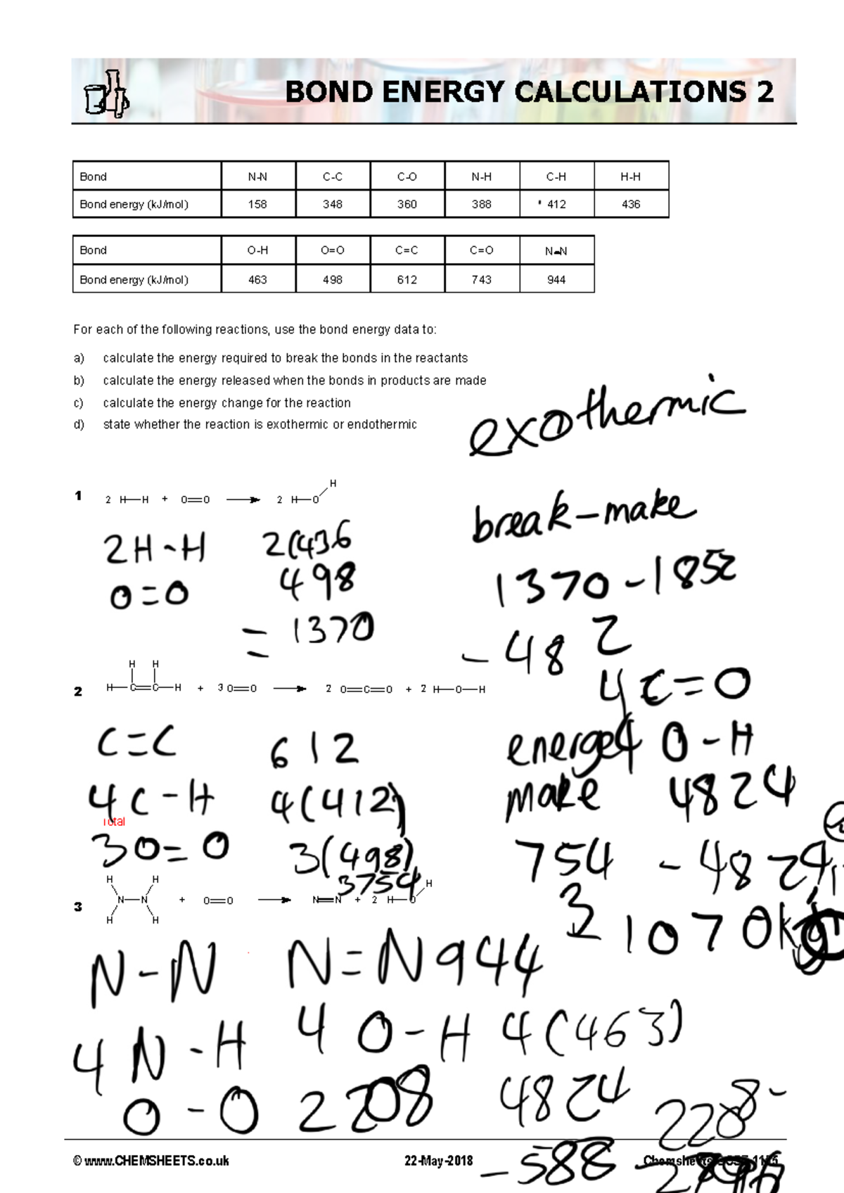 GCSE 1155 Bond Energy Calculations 2 - Detailed Answers and Steps - Studocu