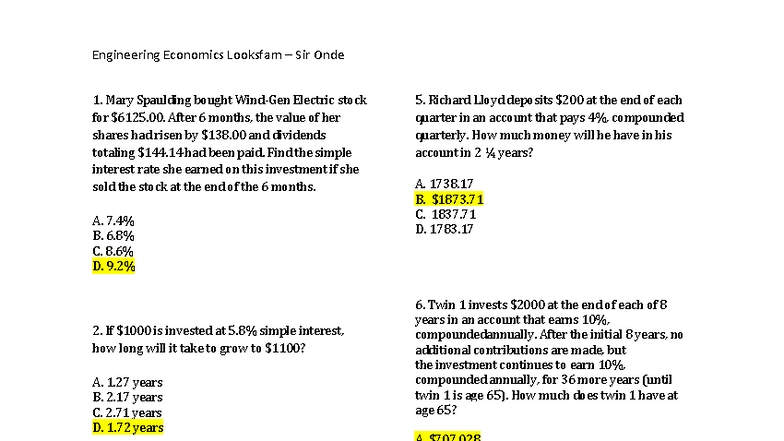 ECON 101 Engineering Economics Study Guide - Studocu