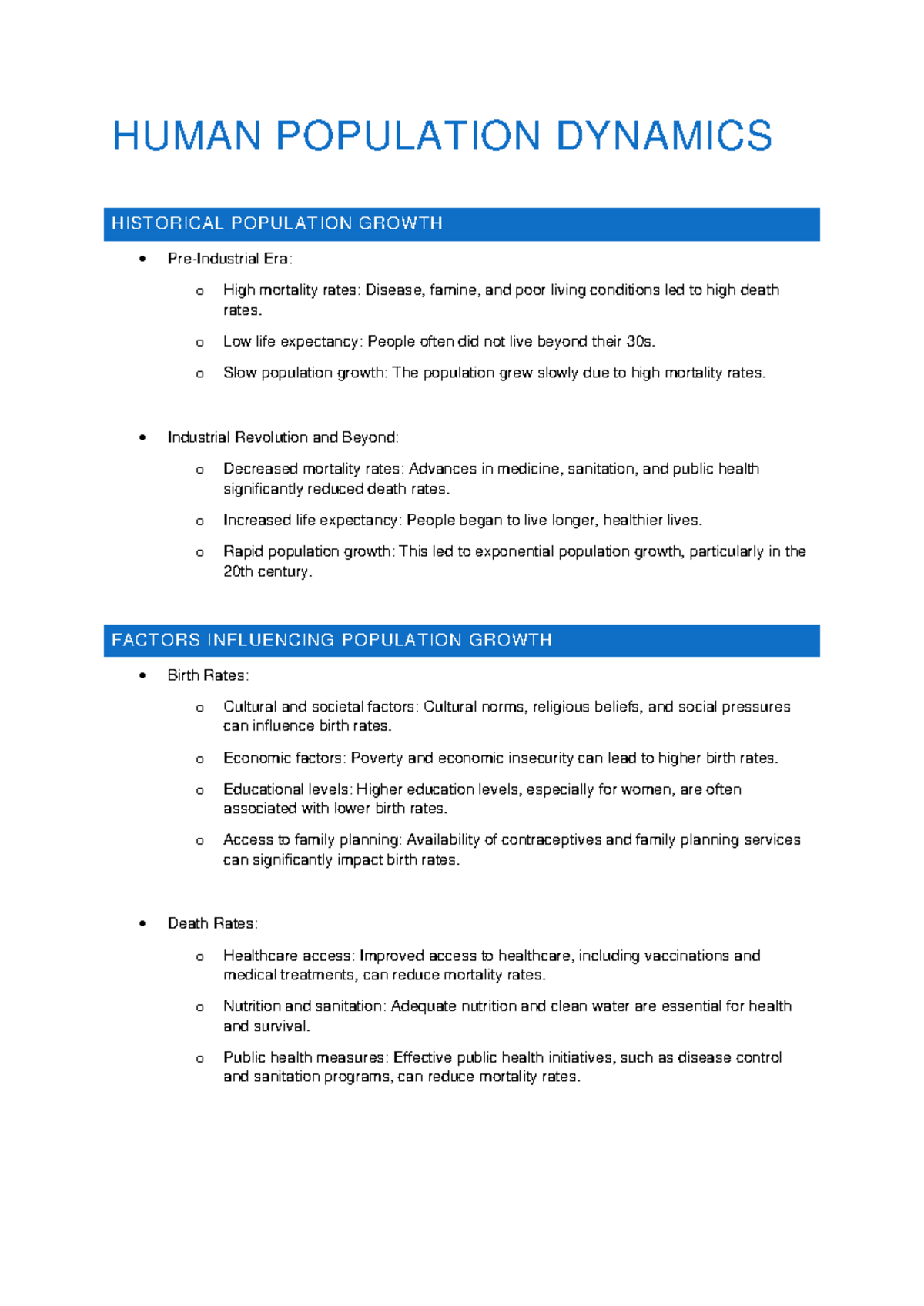 Human Population Dynamics: Key Concepts and Trends (ECO 101) - Studocu