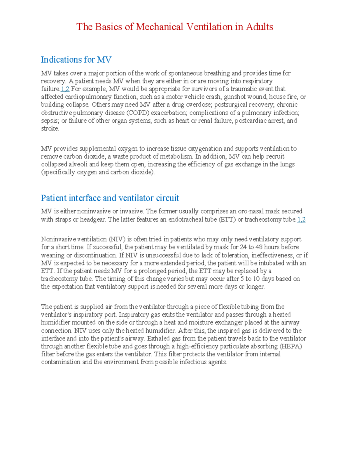 Mechanical Ventilation Basics for Adults: Indications and Techniques ...