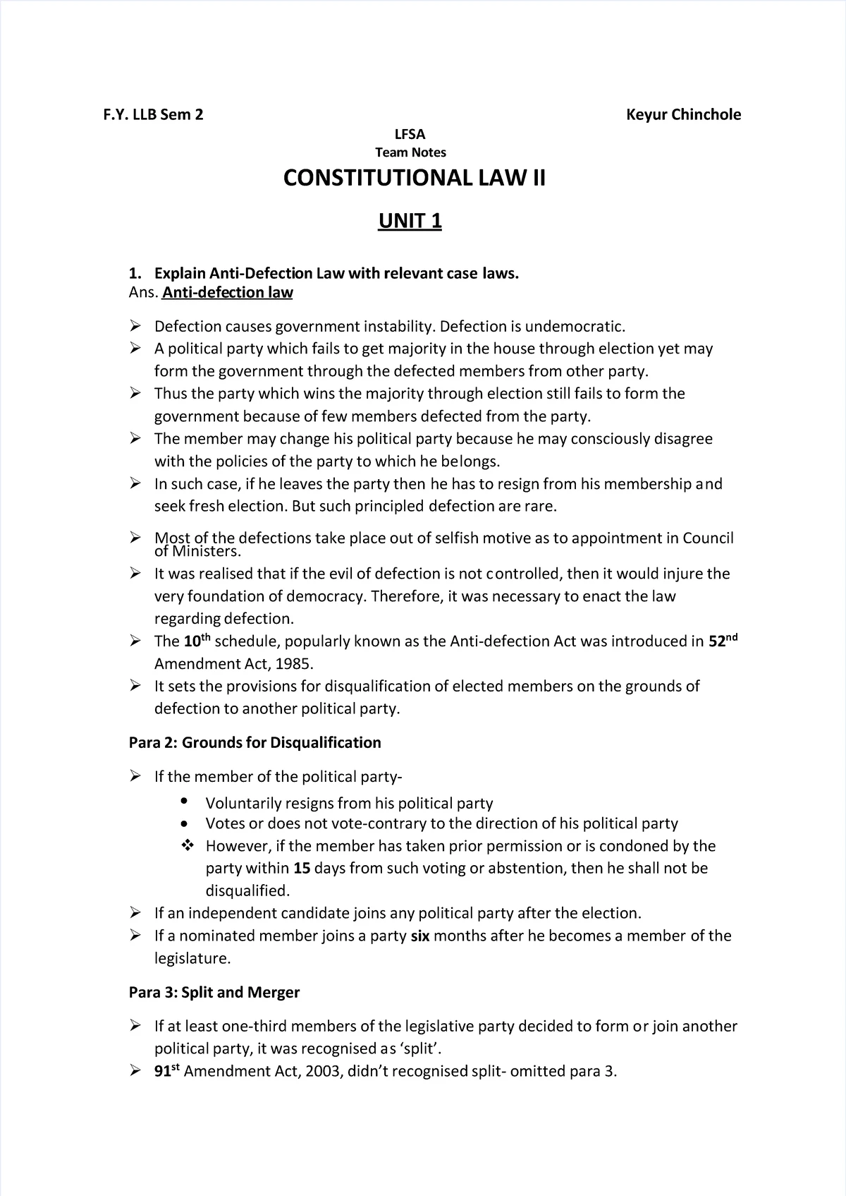 constitution Law - 1 (L.L.B Semester - 1) Previous Year Question Papers ...