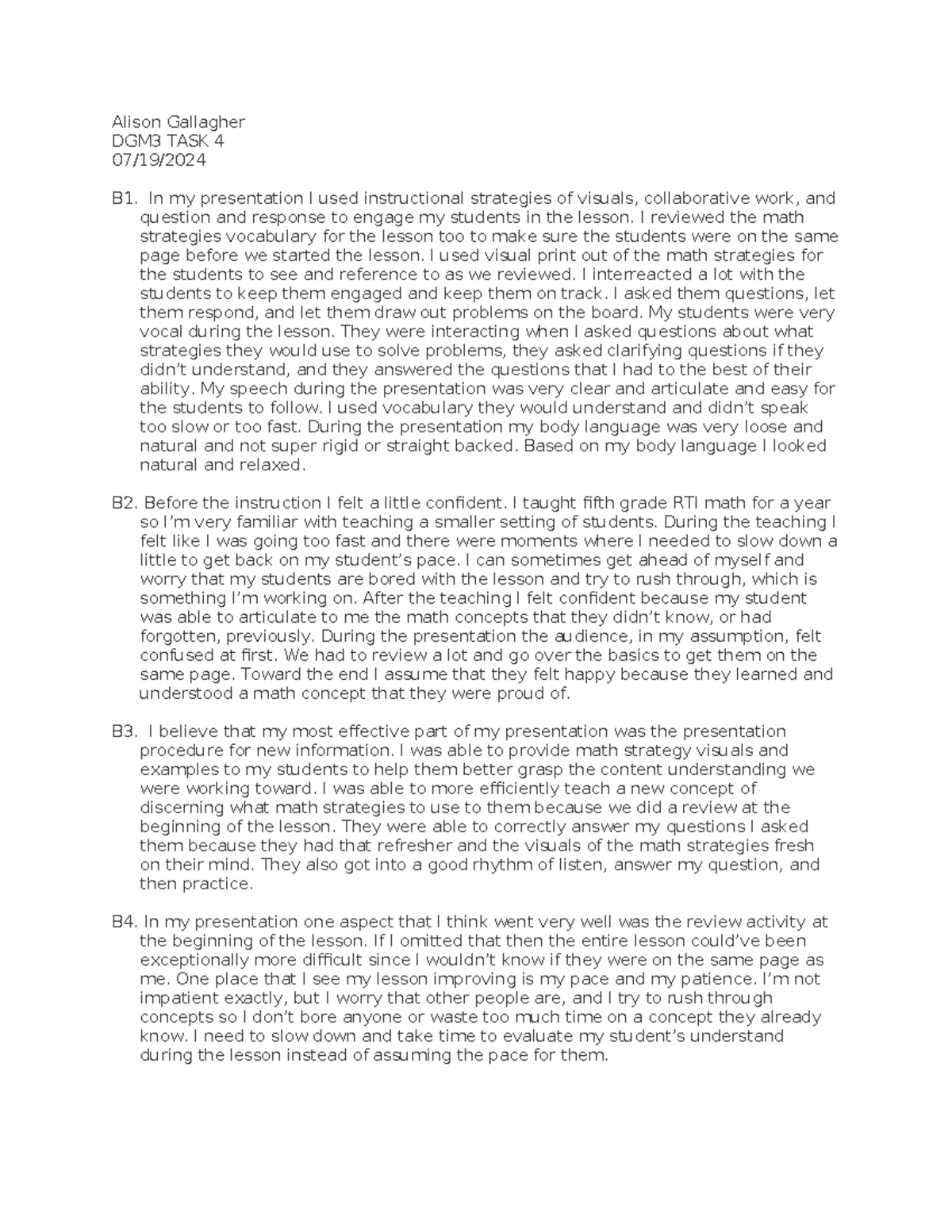 DGM3 Task 4 - Engaging Strategies for Teaching Math Concepts - Studocu