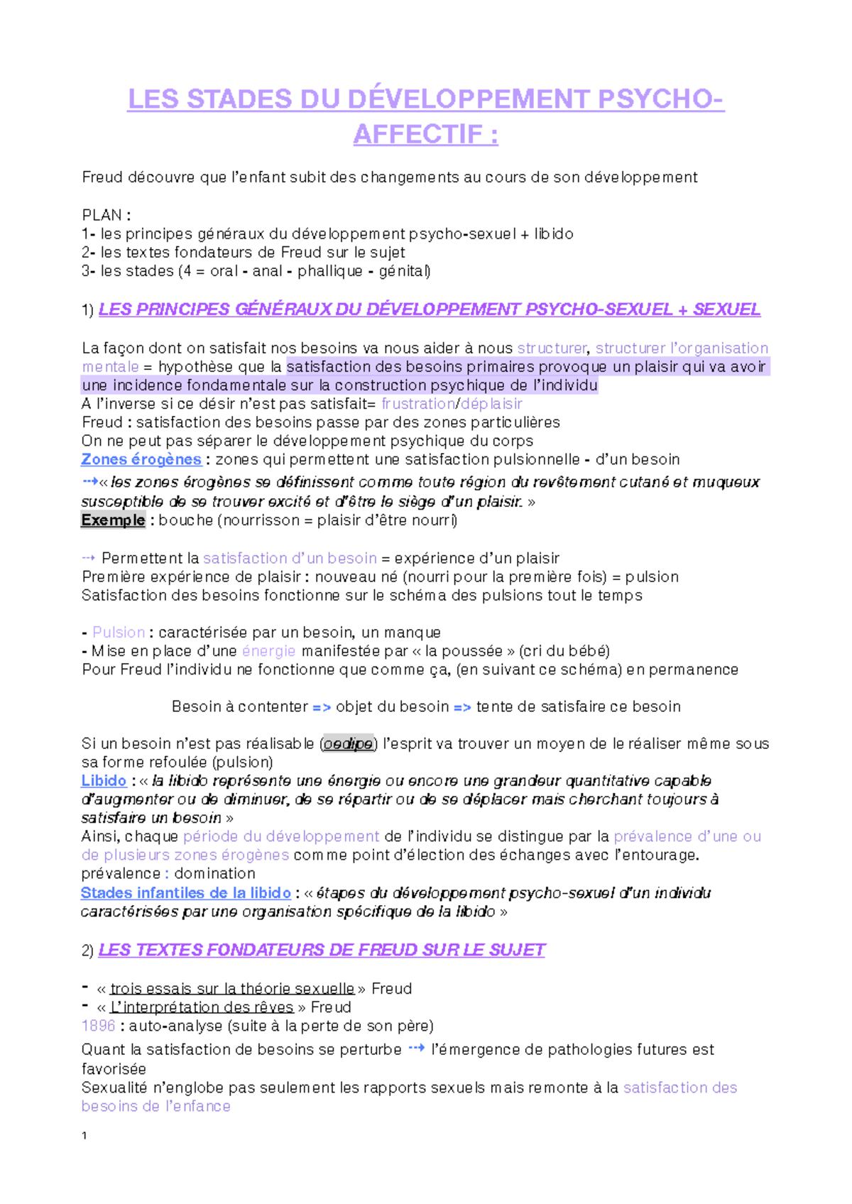 Développement Psycho-Affectif selon Freud : Stades et Principes L1 ...