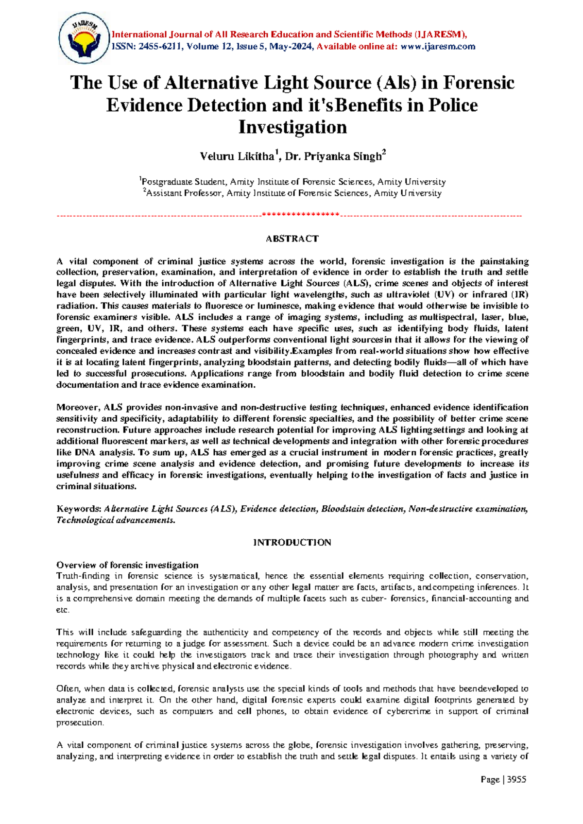 Alternate Light Sources (ALS) in Forensic Evidence Detection: Enhancing ...