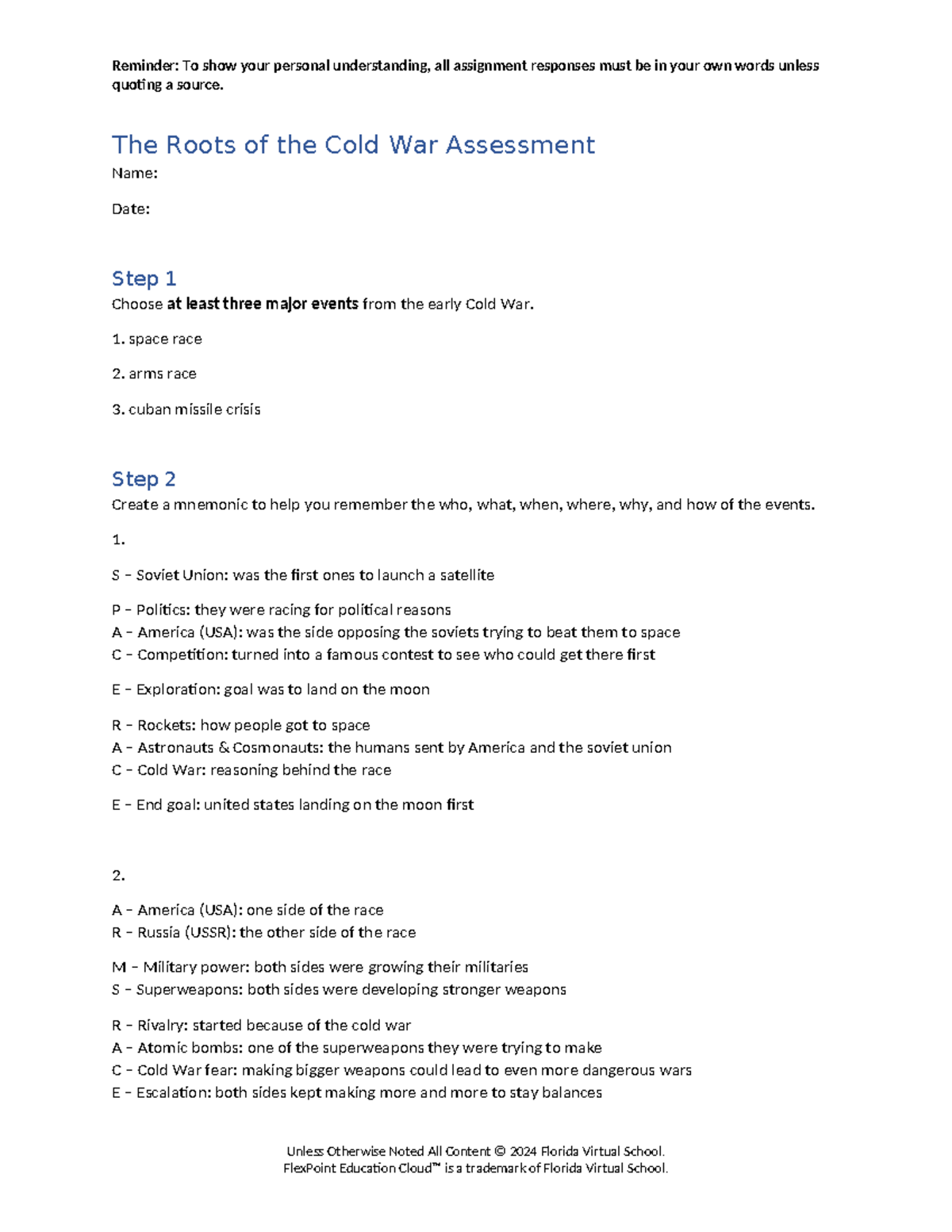 Roots of the Cold War: Mnemonics for Key Events (Assessment) - Studocu