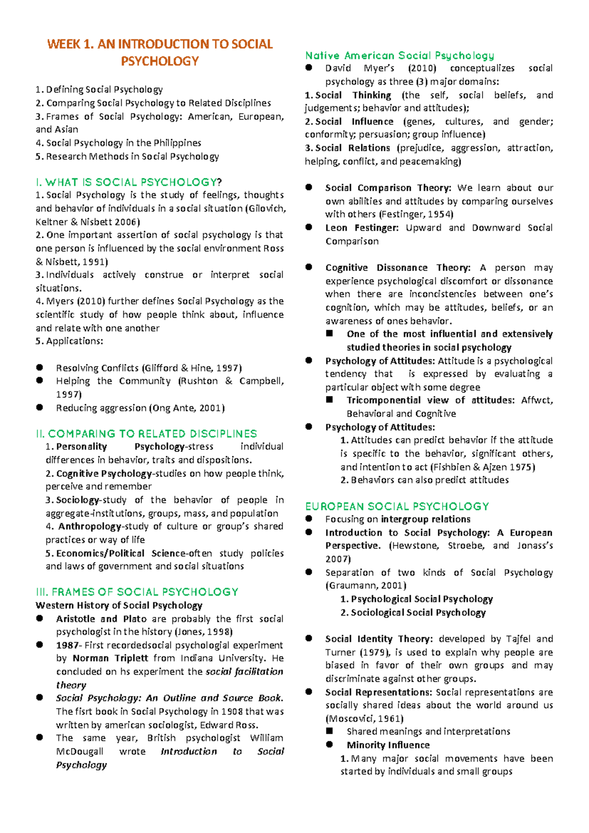 WEEK 1 4 Social Psych - WEEK 1. AN INTRODUCTION TO SOCIAL PSYCHOLOGY 1 ...
