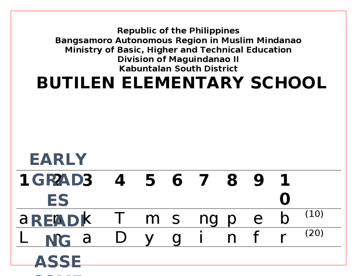 EGRA Toolkit for Early Grade Reading Assessments - EGRA-ARATA - Studocu