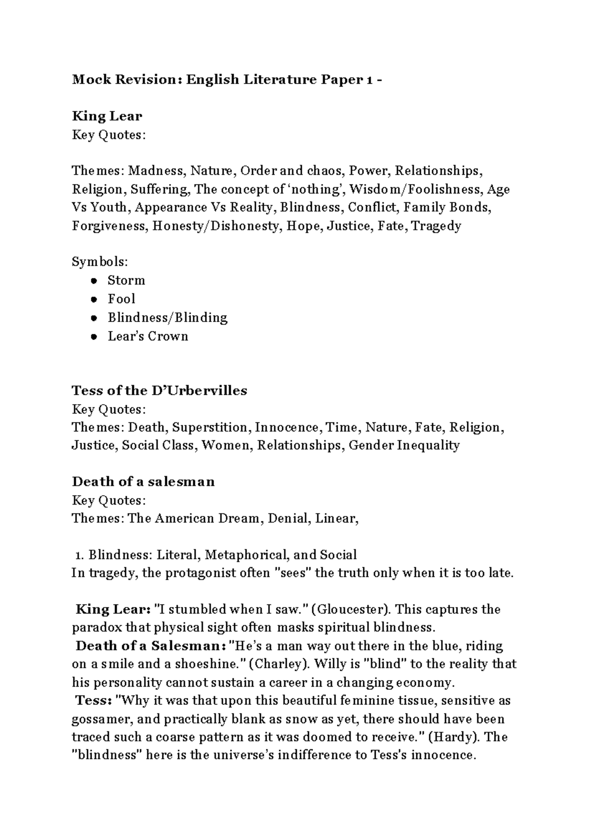 Mock Revision: English Literature Paper 1 Key Quotes & Themes Analysis ...