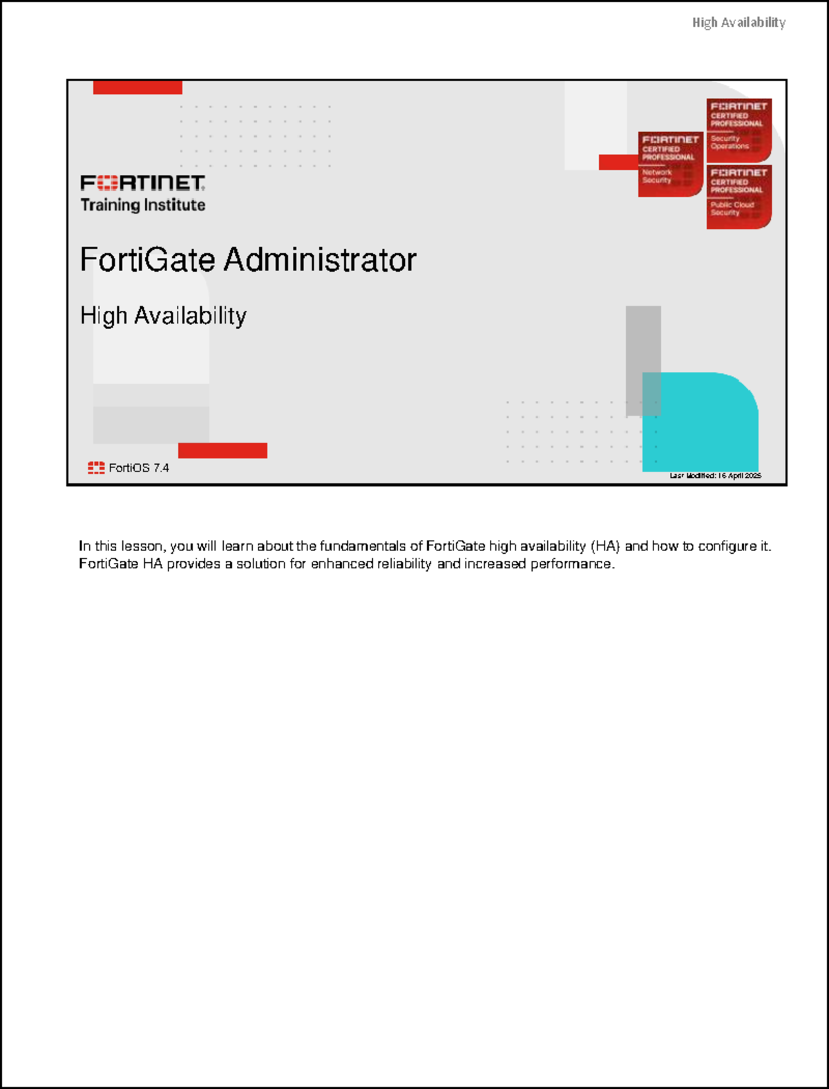 FortiGate HA Configuration Guide (FGCP) - Admin Lesson 14 - Studocu