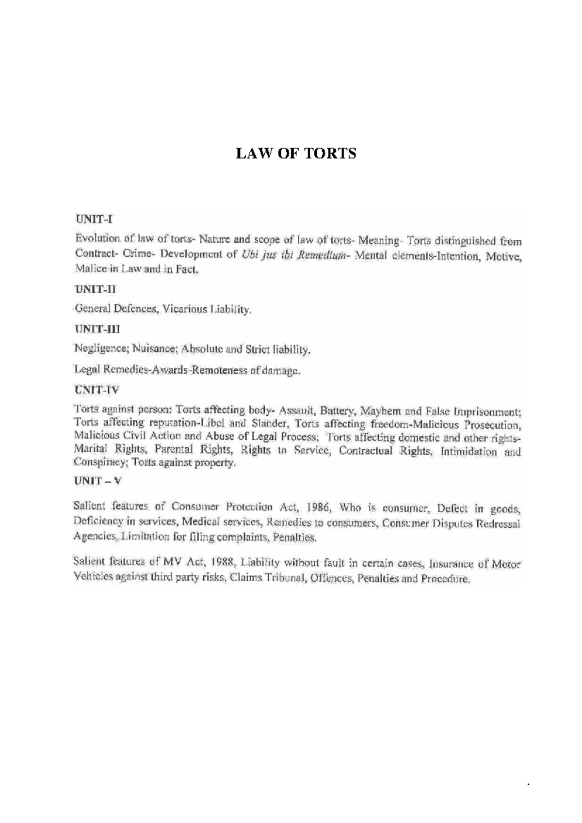 LAW OF TORTS: Comprehensive Study Notes and Key Concepts - Studocu