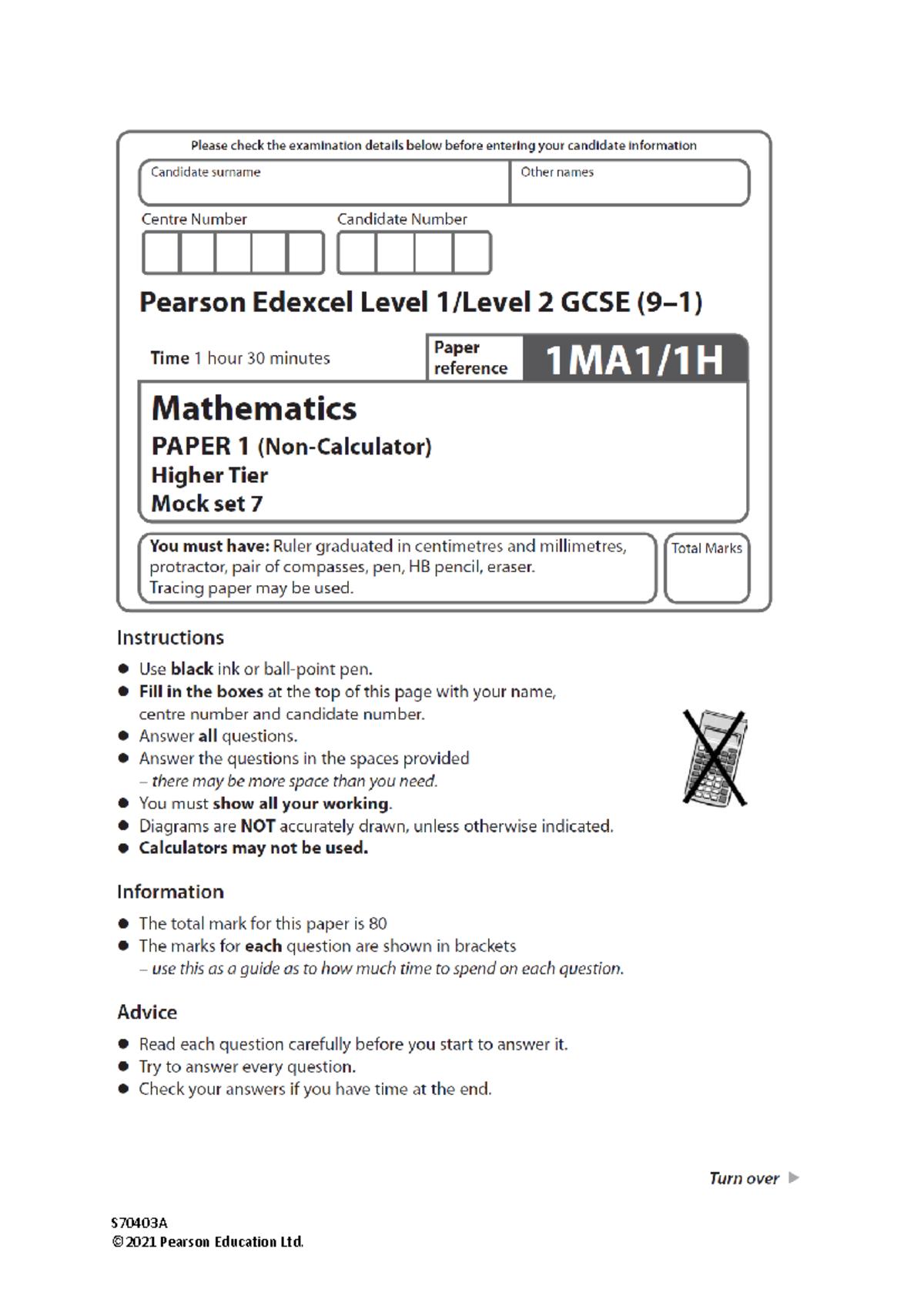 GCSE Maths Paper 1 Higher 1MA1 Exam Questions and Solutions - Studocu