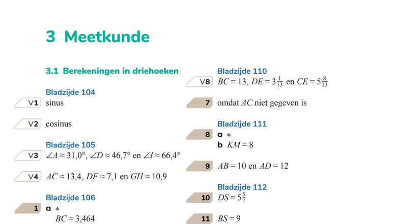 Antwoorden 4V B Hoofdstuk 3: Berekeningen in Driehoeken - Studeersnel
