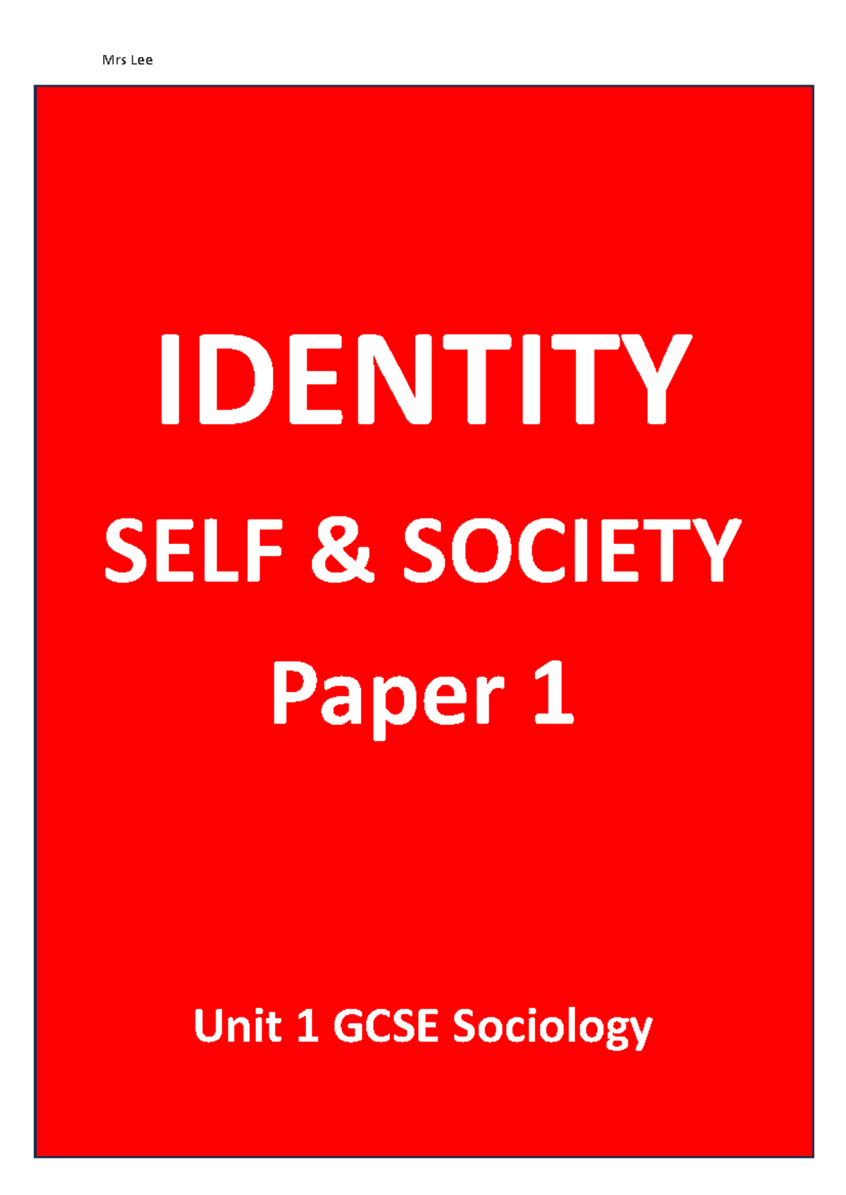 Identity and Society: Key Concepts in GCSE Sociology (Unit 1) - Studocu