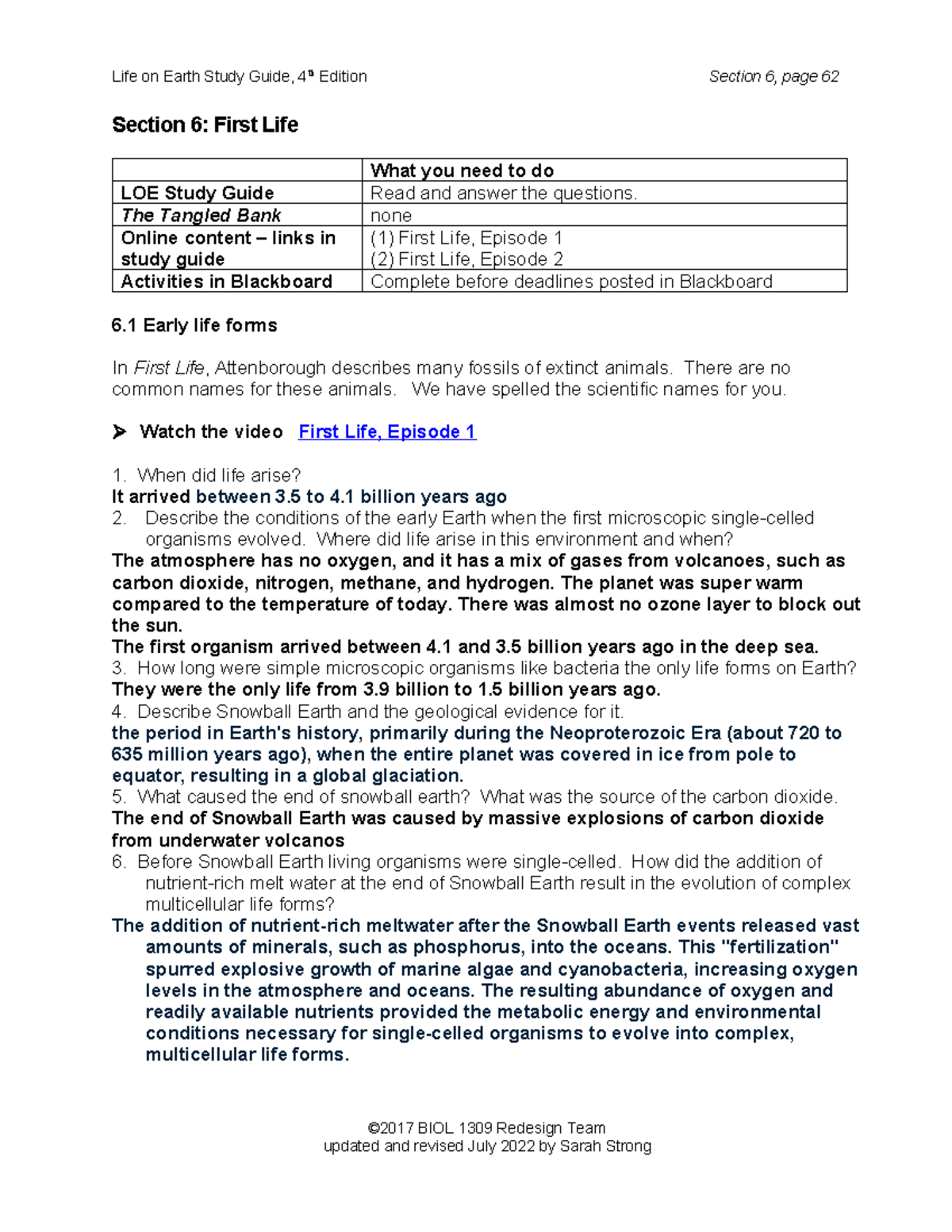 Life on Earth Study Guide: Evolution of Multicellular Organisms (BIOL ...