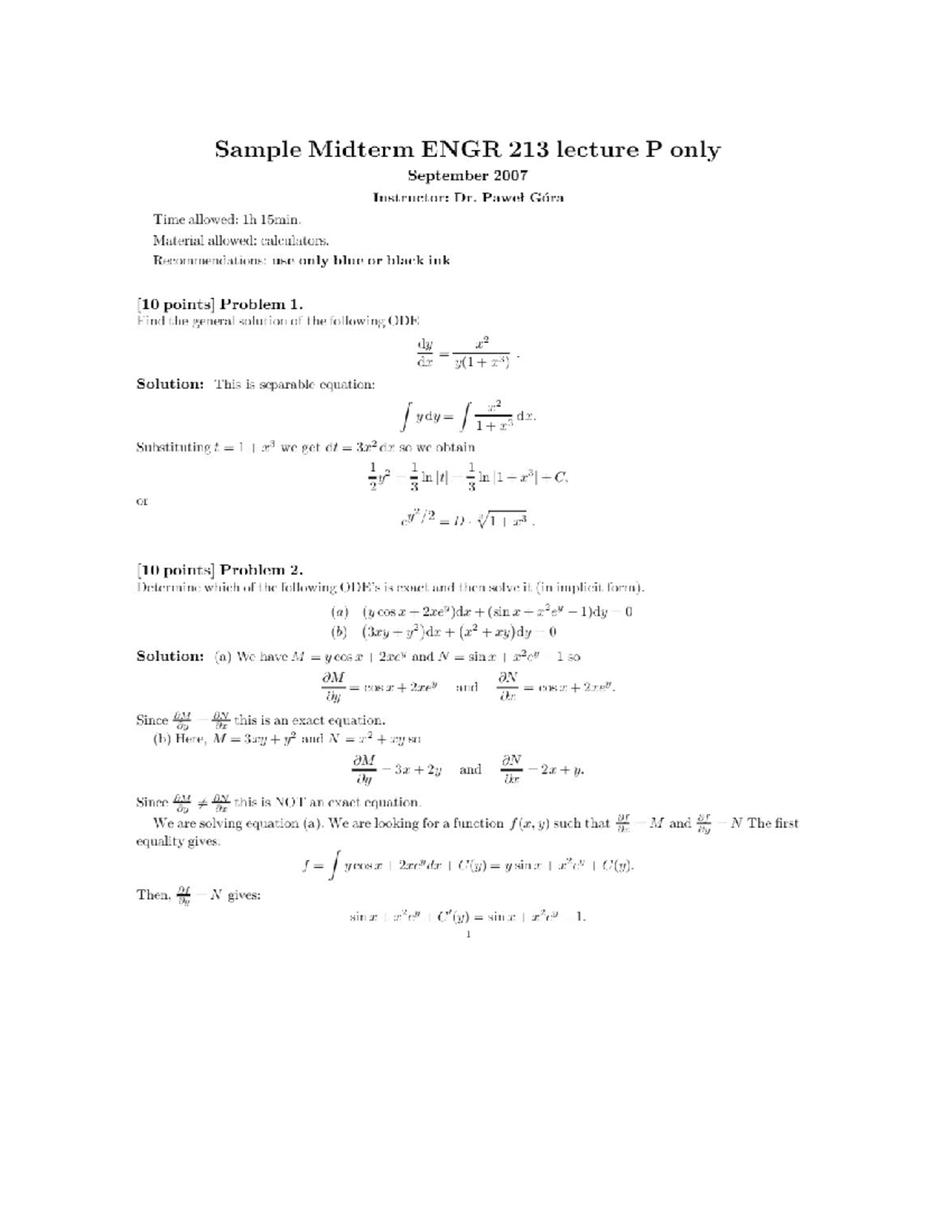 ENGR 213 Midterm Exam Sample Solutions and Notes - Studocu
