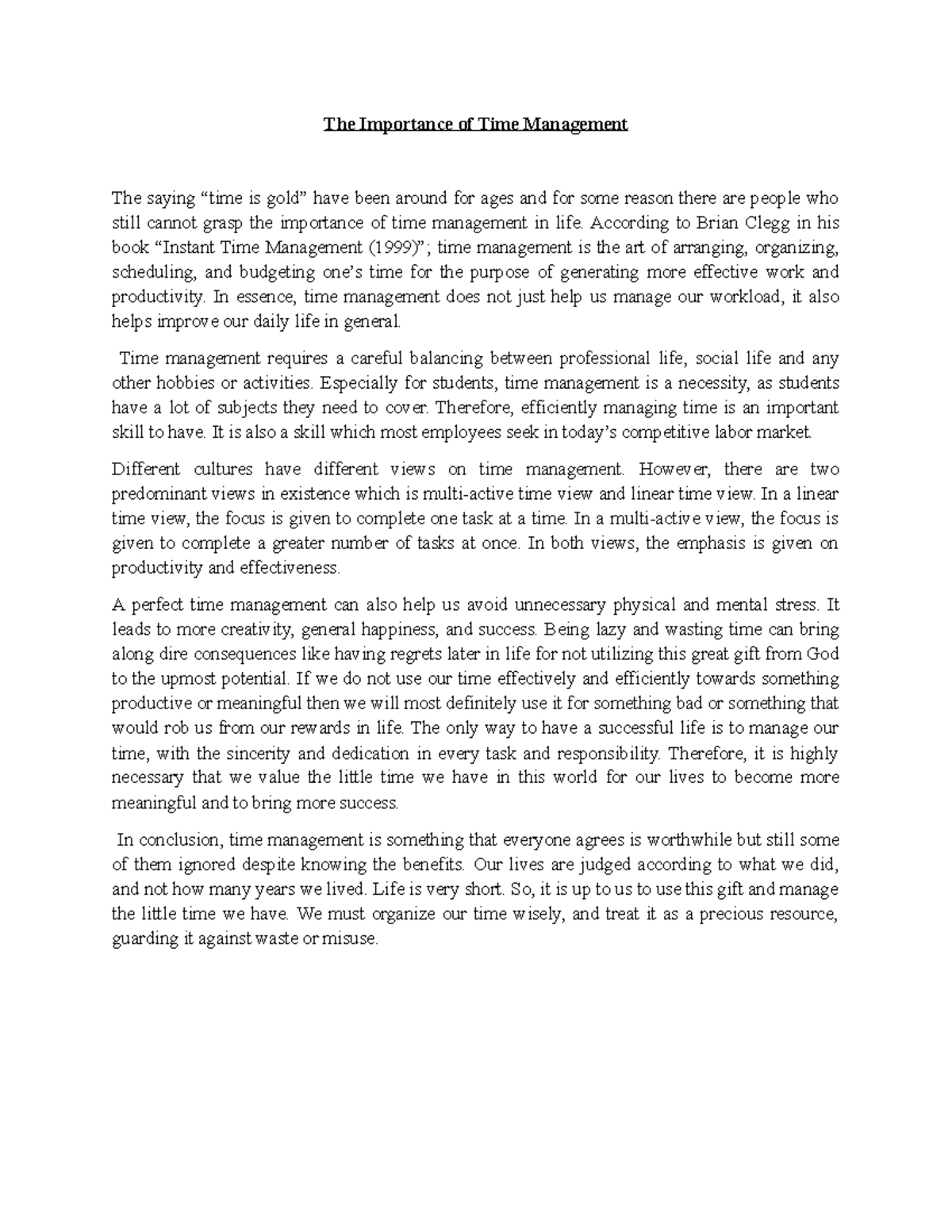 About Time Essay - The Importance of Time Management The saying “time ...