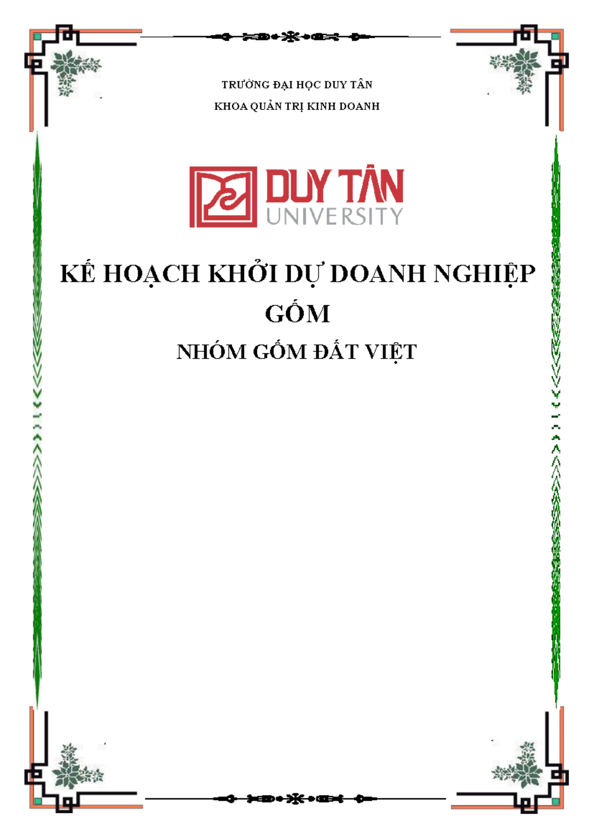 Gốm Đất Việt - Tiểu Luận - TRƯỜNG ĐẠI HỌC DUY TÂN KHOA QUẢN TRỊ KINH ...