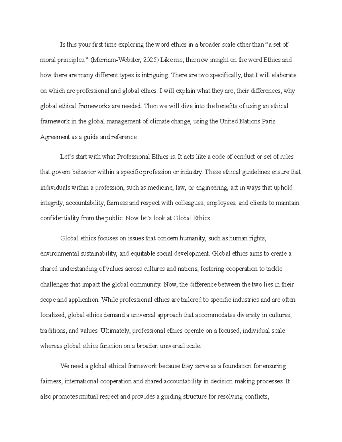 Module 1 Short Paper: Exploring Professional and Global Ethics in ...