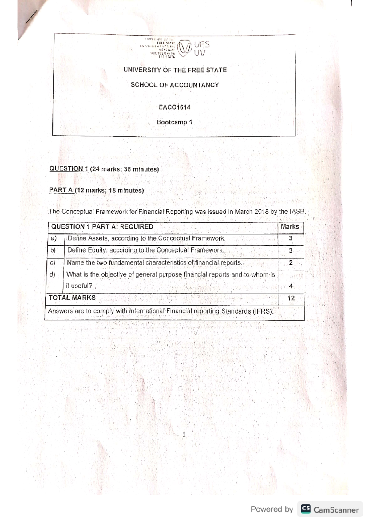 accountin question paper - UNIVERSITY OF H FREE STATE UNIVERSITY VAN DI ...
