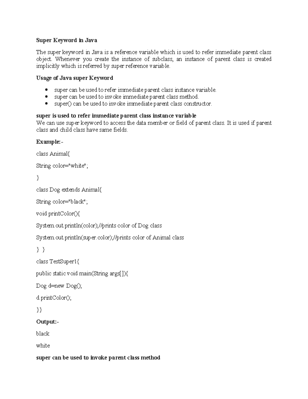 Java Super Keyword Explained: Usage and Examples - Studocu