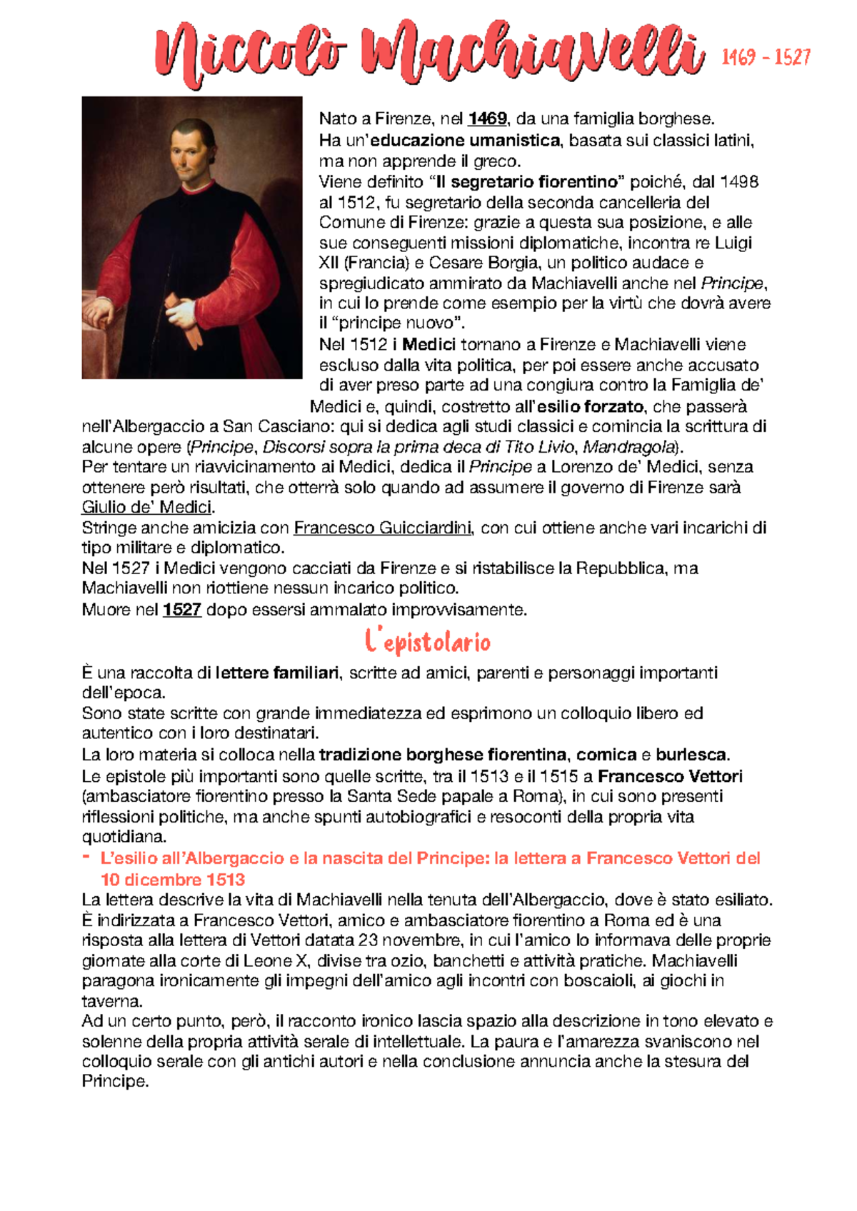 Appunti su Niccolò Machiavelli: Politica e Filosofia (IT 1469-1527 ...