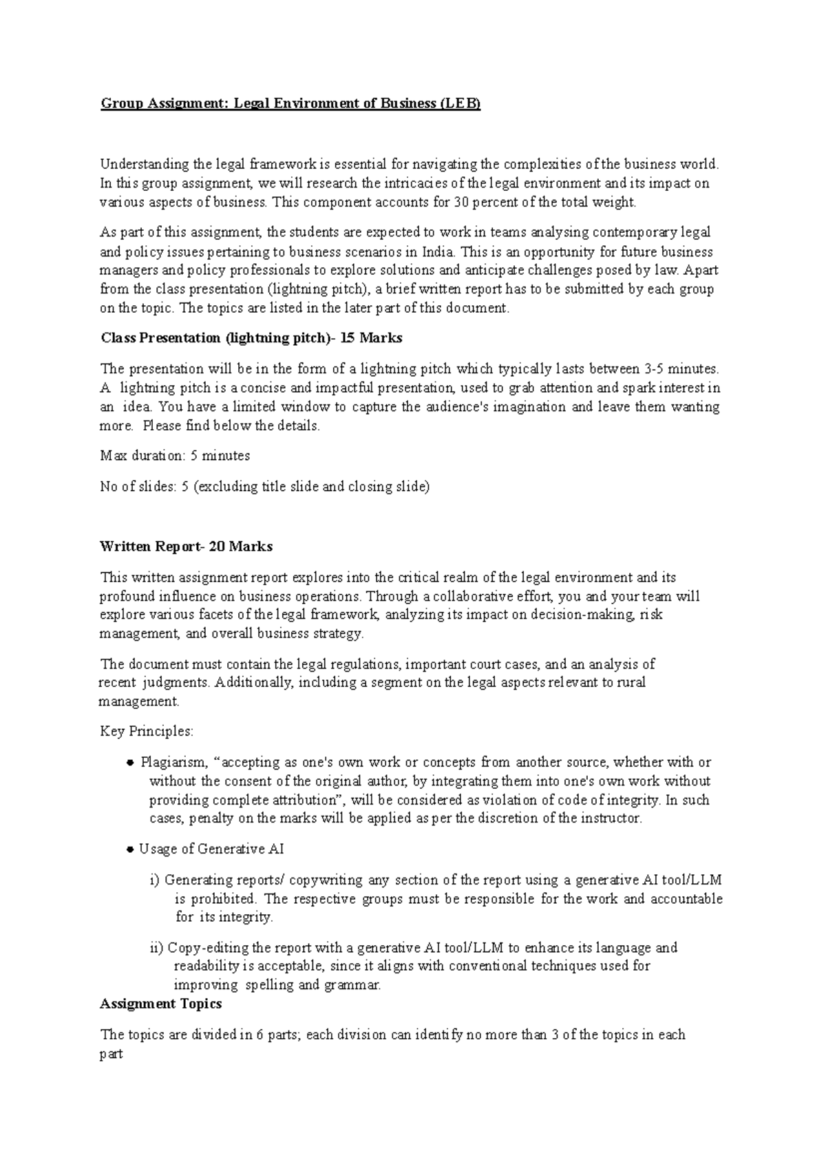LEB PRM 46 MBA01 Group Assignment: Legal Environment Analysis - Studocu