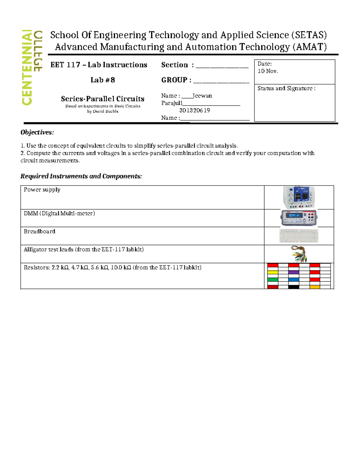 EET-117 Lab 8 - Series-Parallel Circuit Analysis Instructions - Studocu