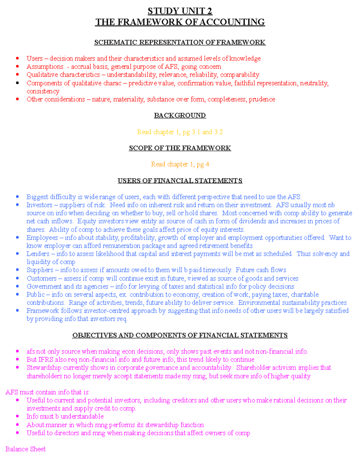FAC2601 Notes SU 2 The Framework of Accounting - STUDY UNIT 2 THE ...