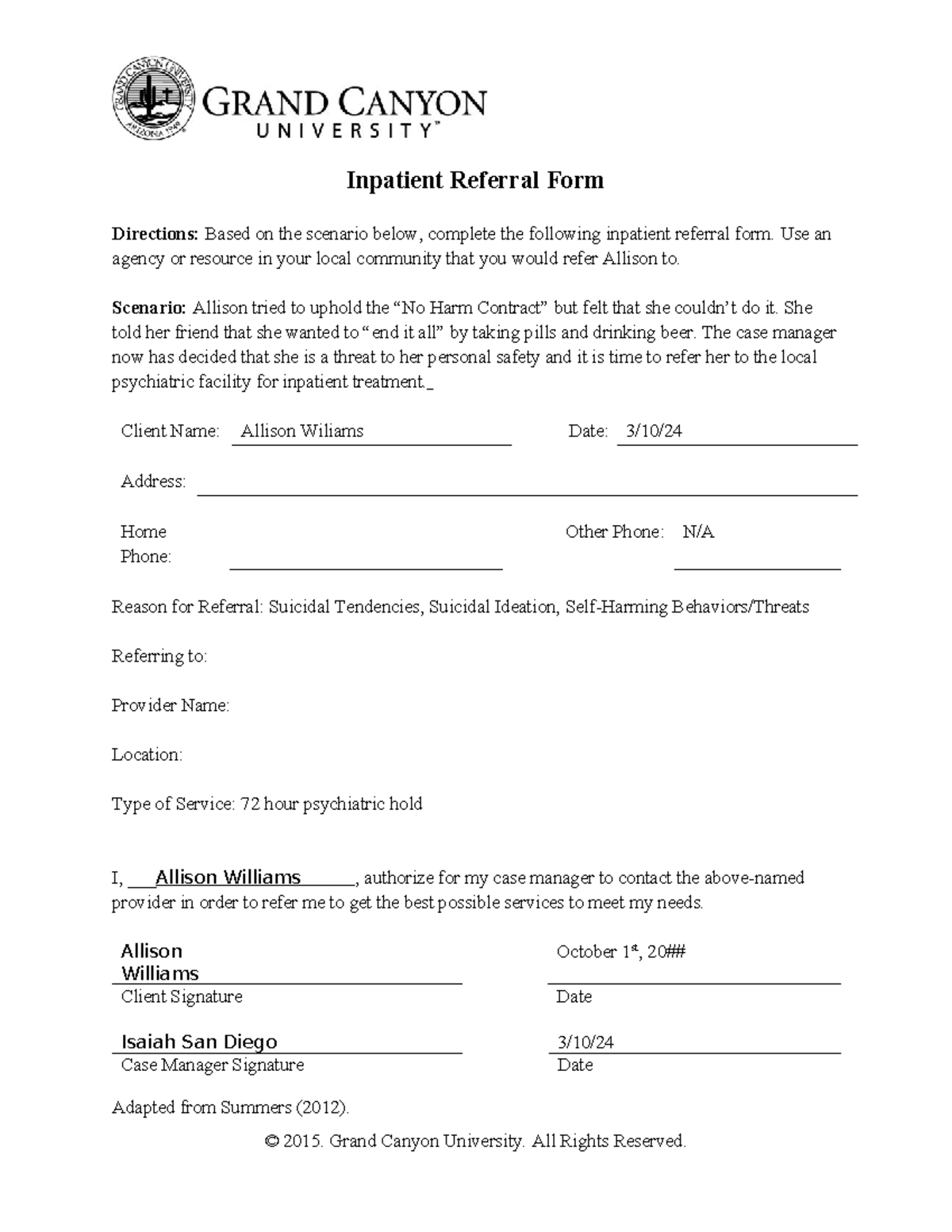 PCN255 - PCN 255 - Inpatient Referral Form Directions: Based on the ...