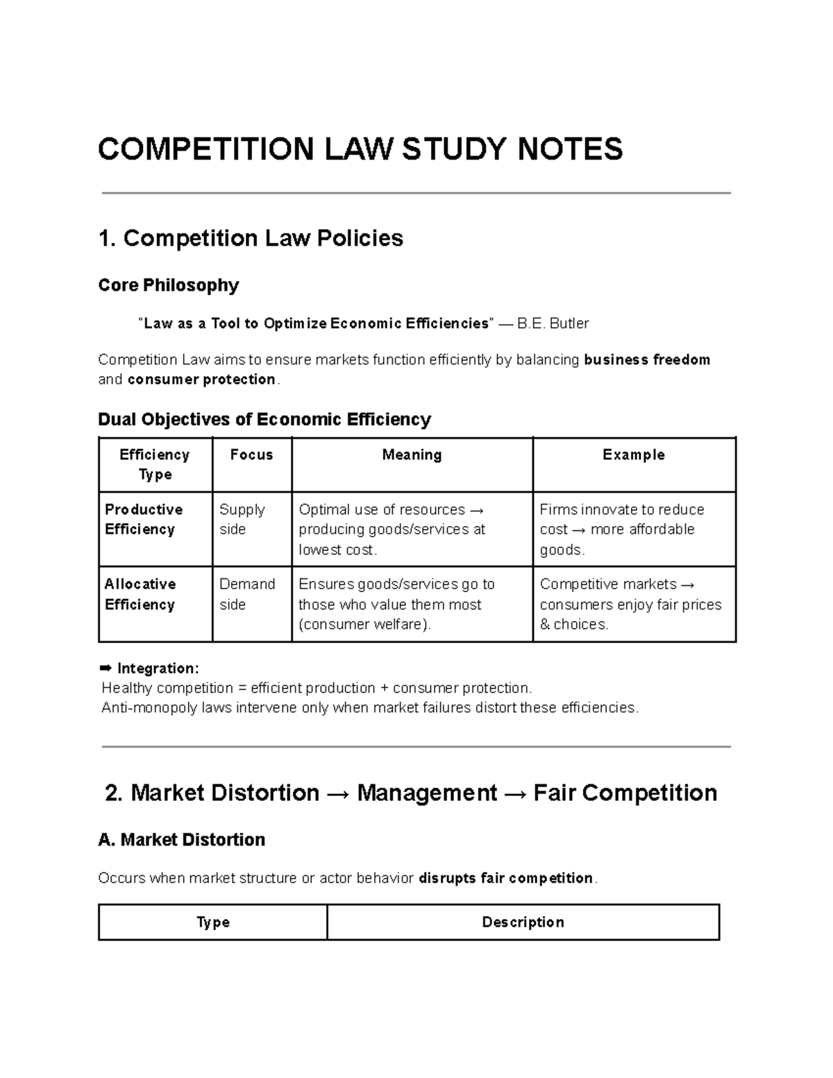 COMPETITION LAW STUDY NOTES: Core Principles & Market Management - Studocu