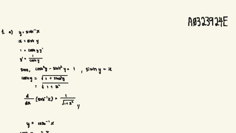 Homework Assignment 2 - practice - a) y = sink"x x = sinny = coshyy y ...