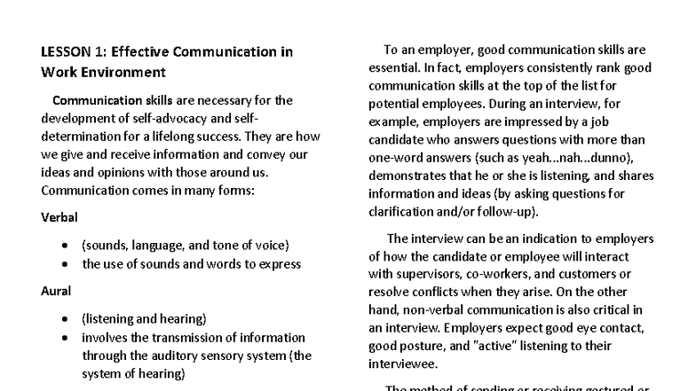 PURC- Finals- Effective Communication in the Workplace - Studocu