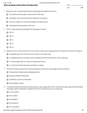 Sensory and Motor Tracts Practice Test - Results Analysis - Sensory and ...