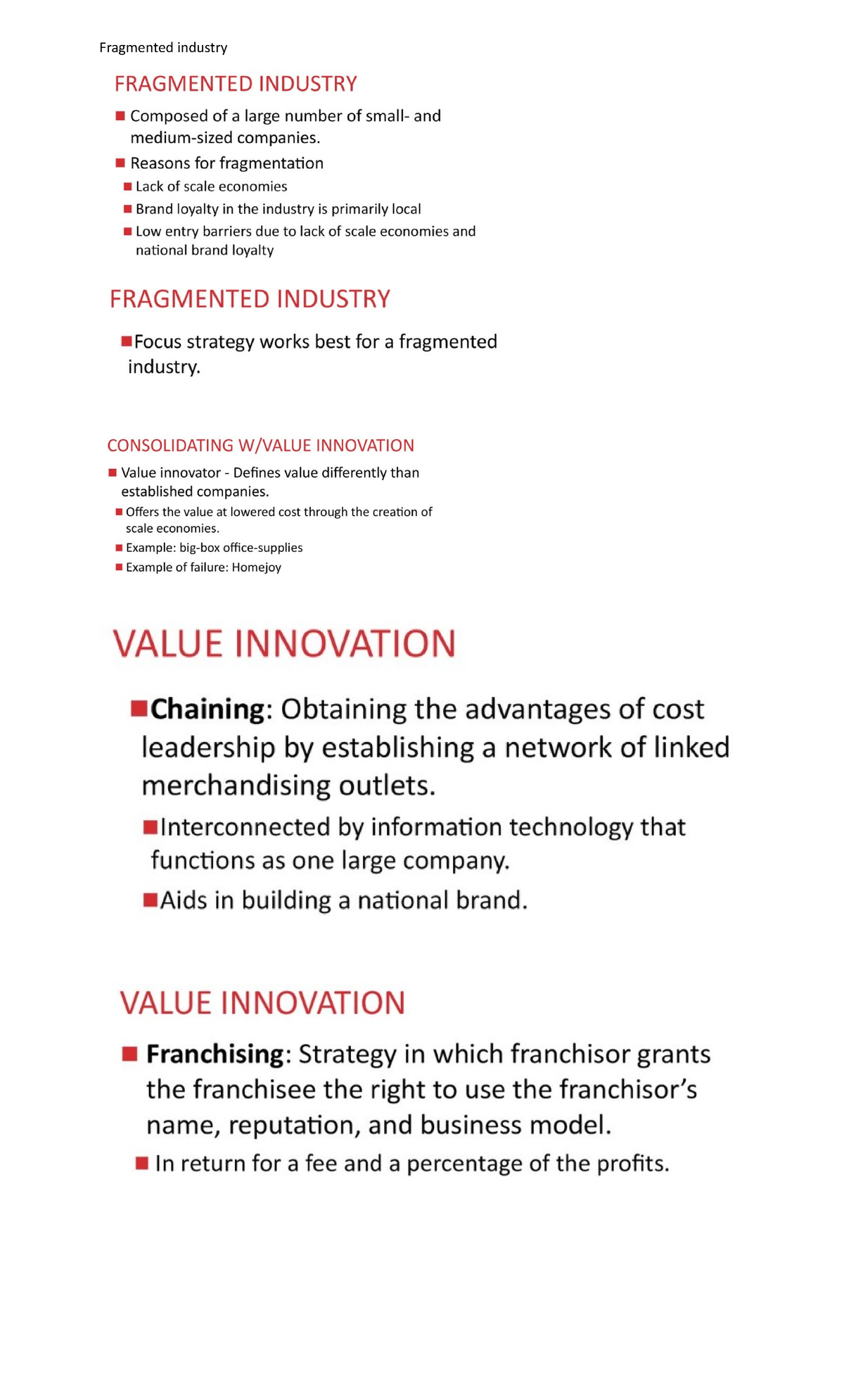 Fragmented Industry - Lecture Notes 3 on Strategies and Definitions ...