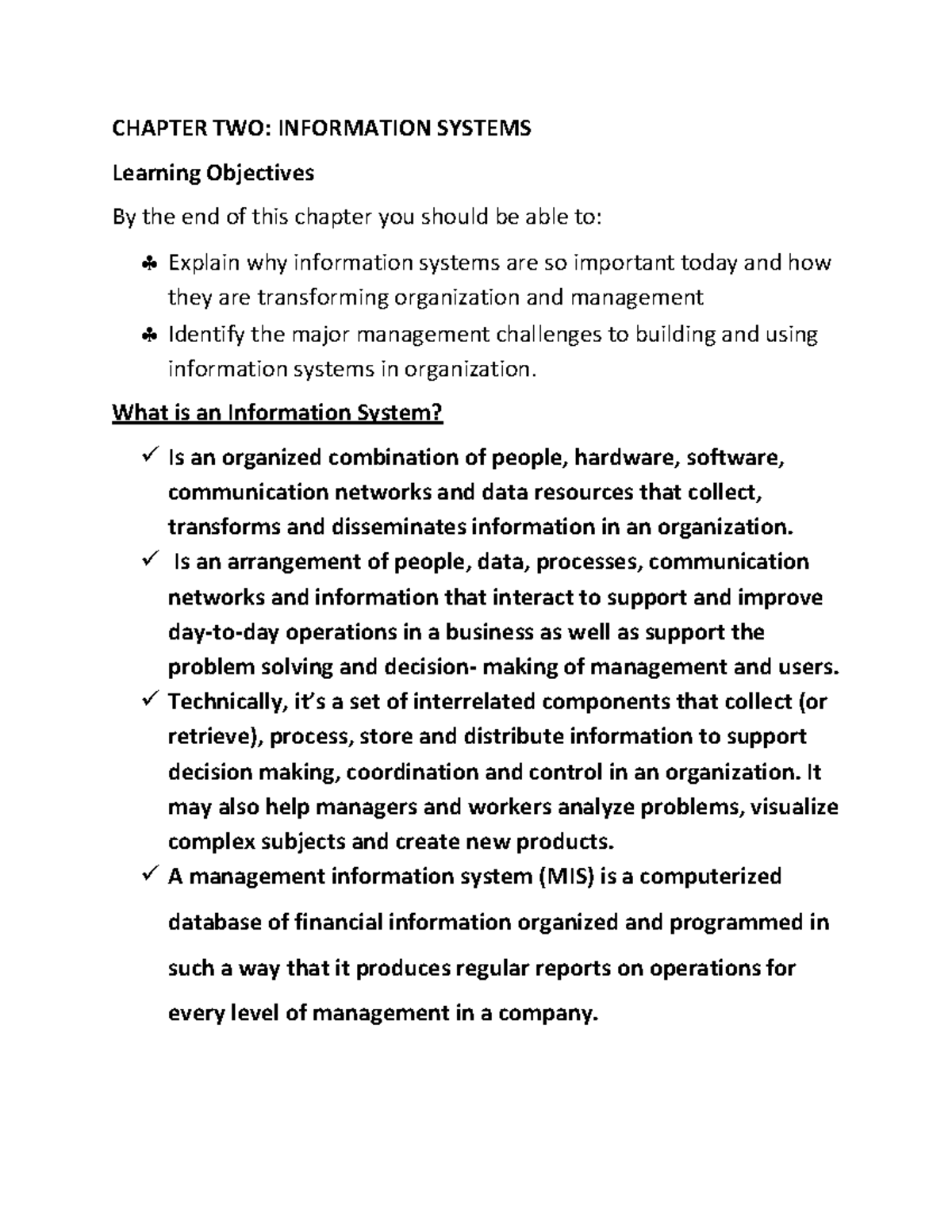 Chapter Two: Information Systems Overview - Studocu