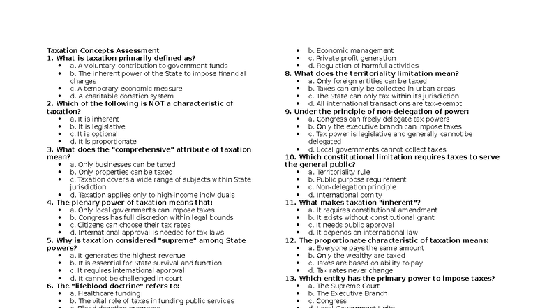 Taxation Concepts Assessment 1: Key Questions and Answers - Studocu
