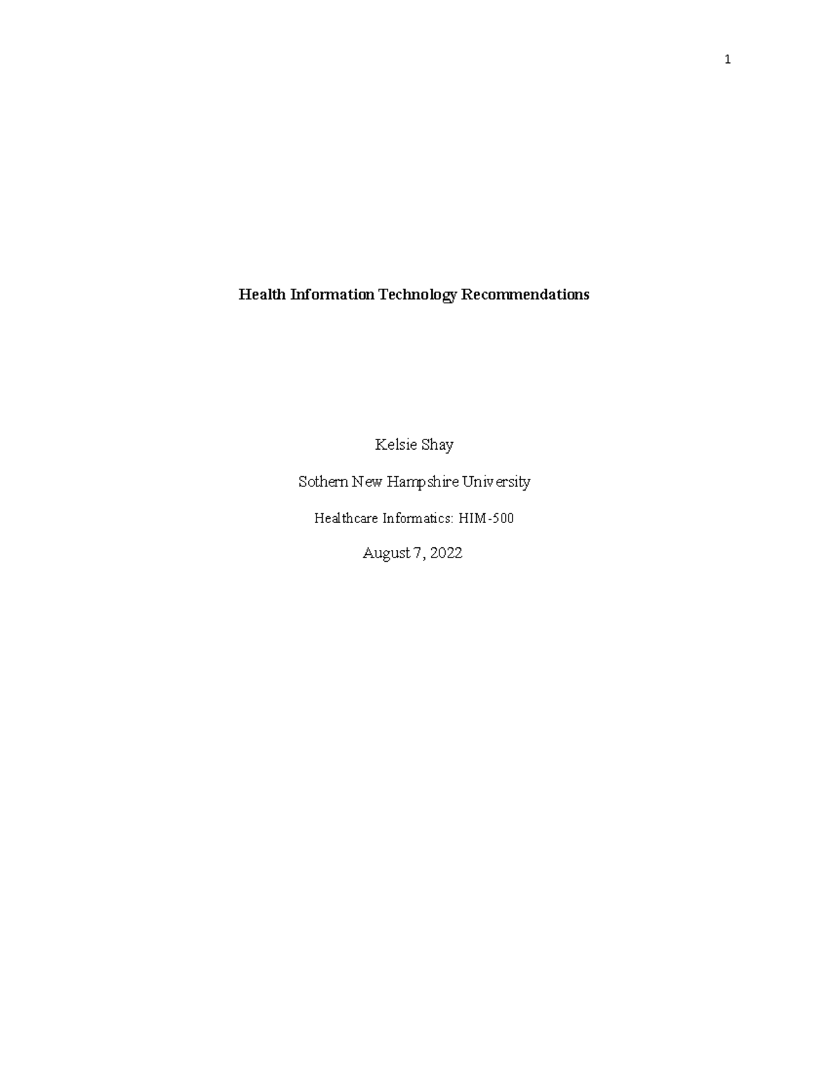 HIM-9-2 Final Project: Health IT Recommendations for Quality Care - Studocu