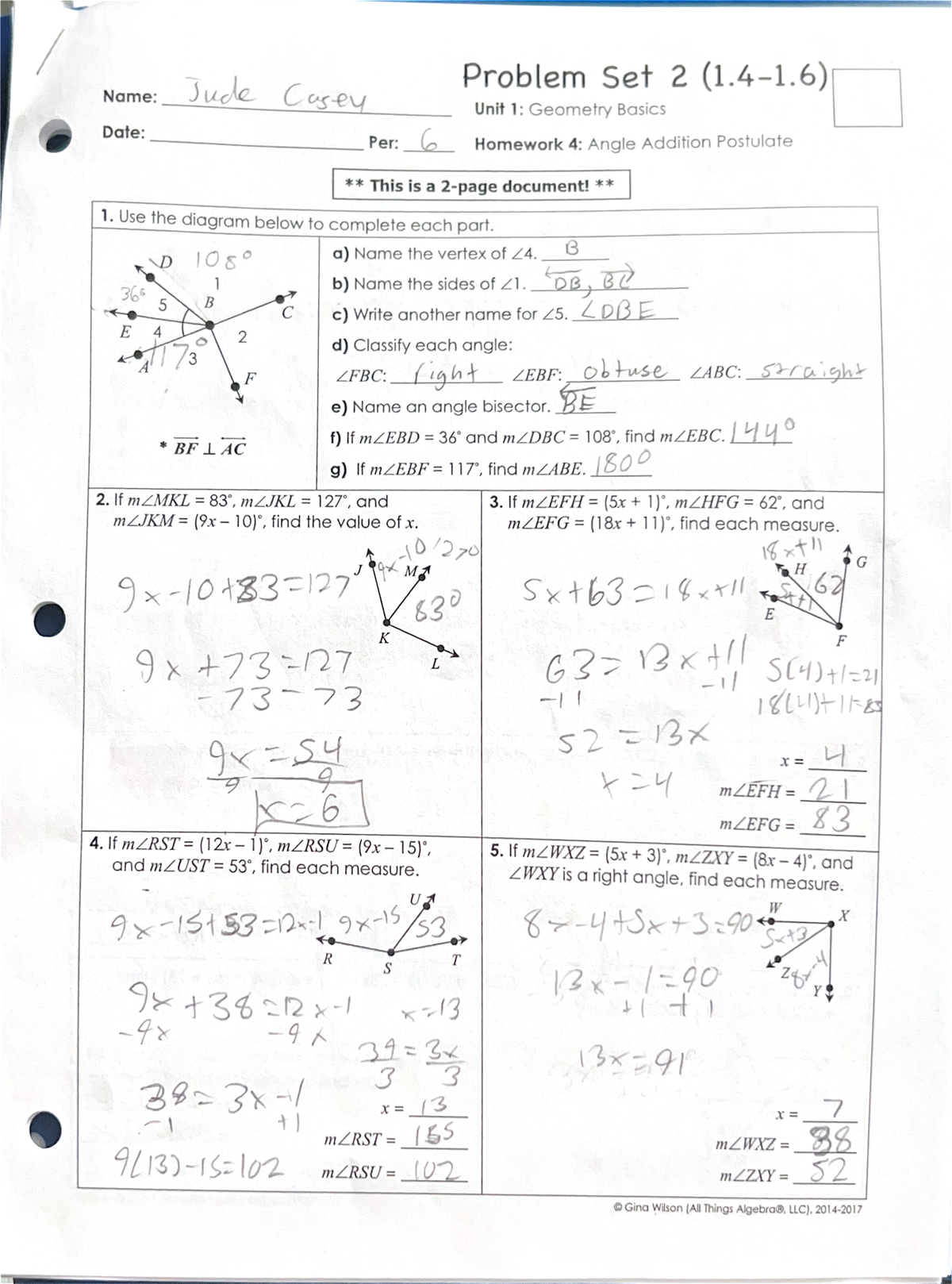Unit 1 Geometry Basics - yfyfguyguykfkytfkufyktd - Problem Set 2 Name ...