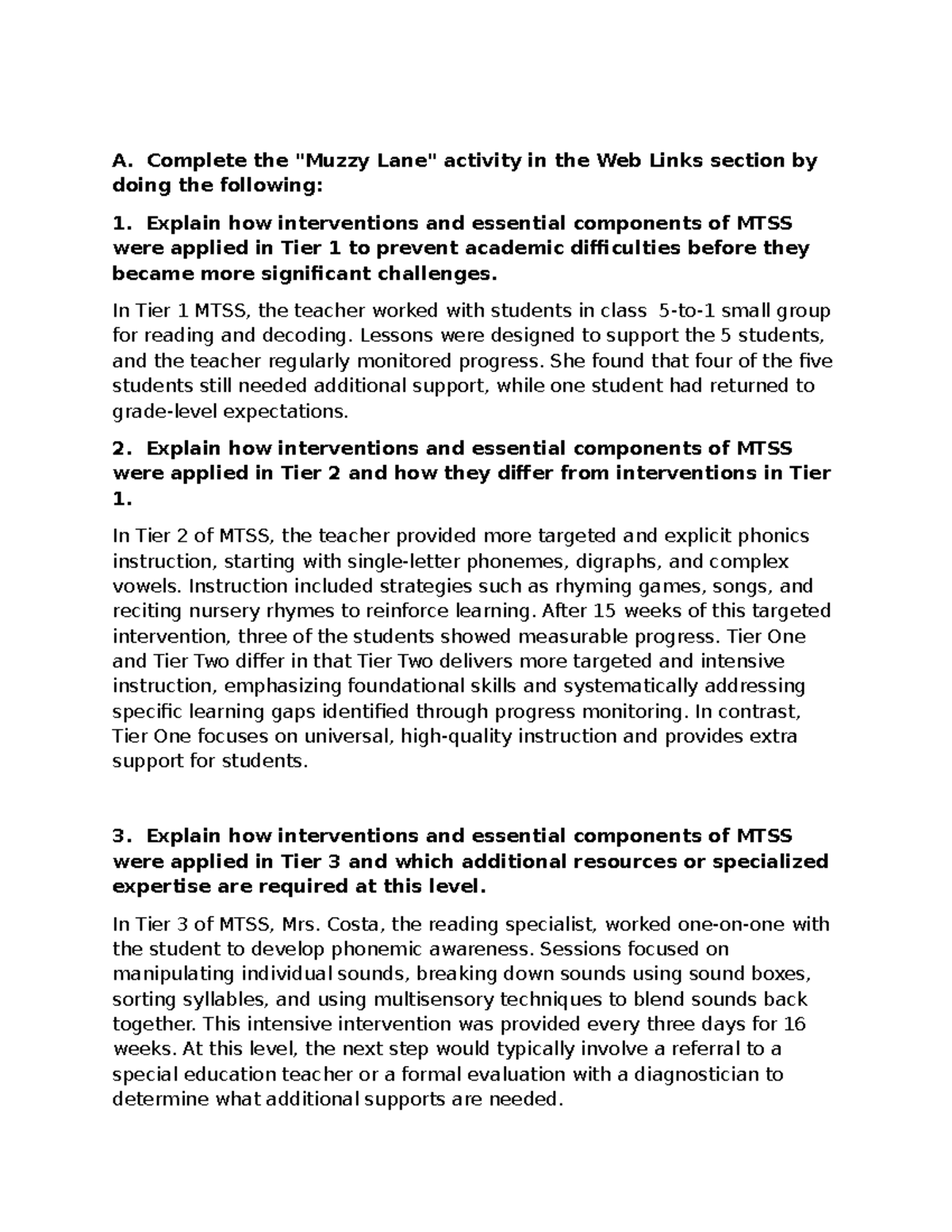 MTSS Interventions: Tiers 1-3 Overview and Strategies - Studocu