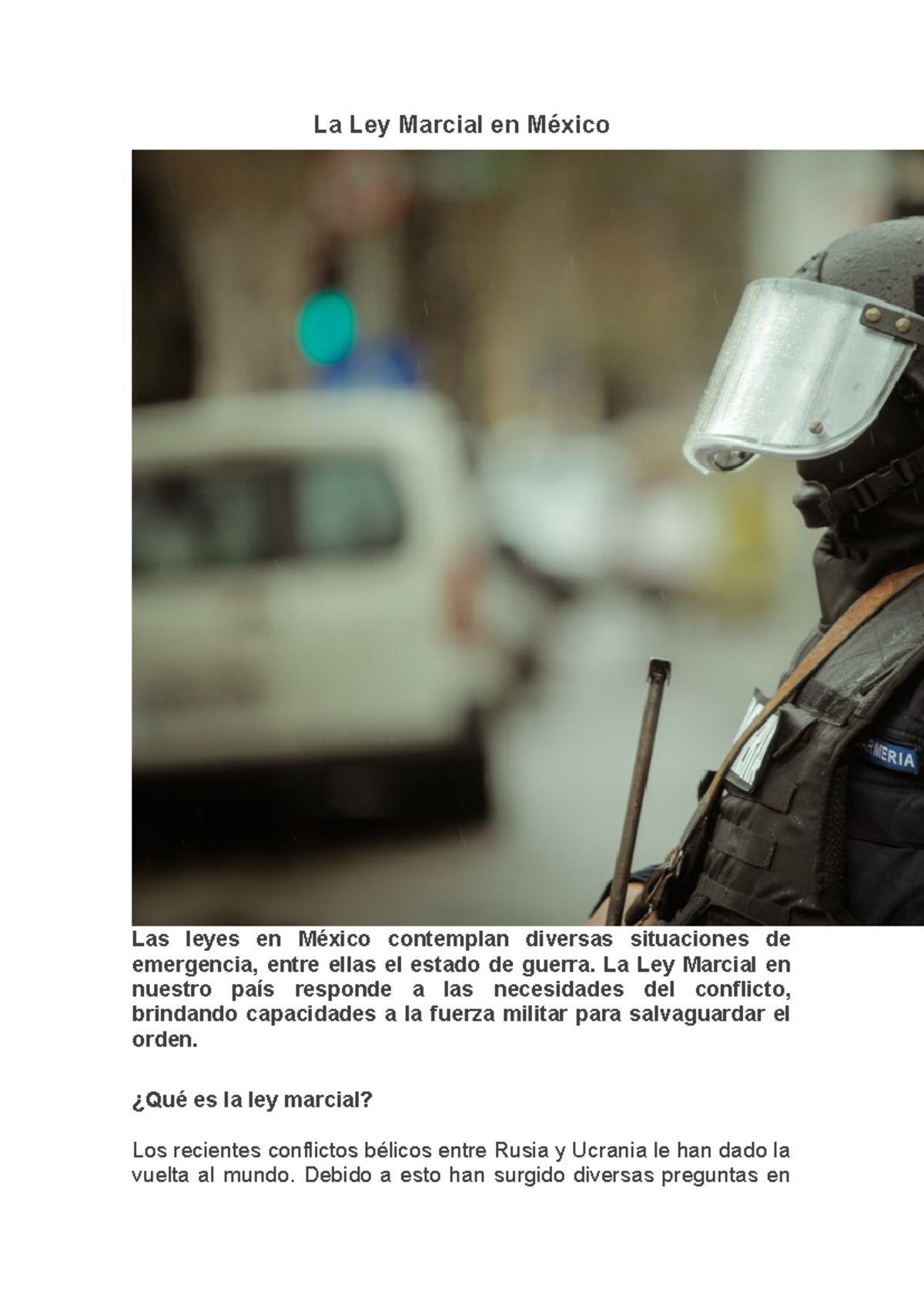 La Ley Marcial en México: Contexto y Aplicaciones en Emergencias - Studocu