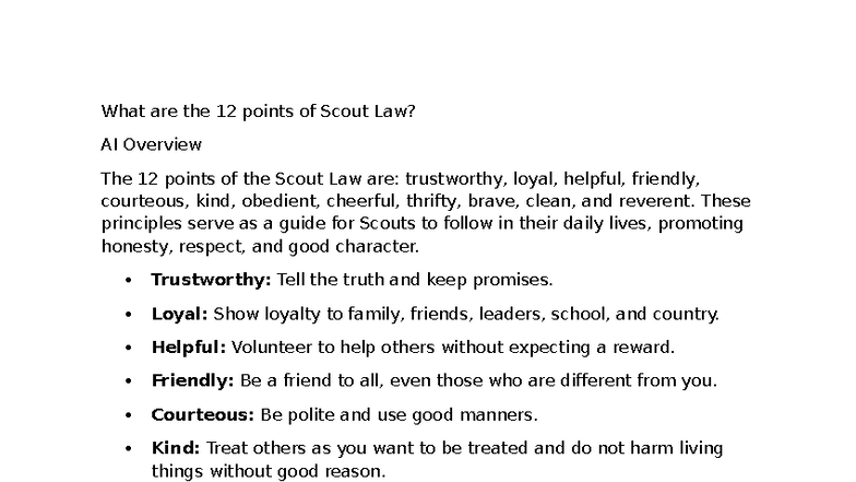 Scout Law Principles: Understanding the 12 Key Points - Studocu