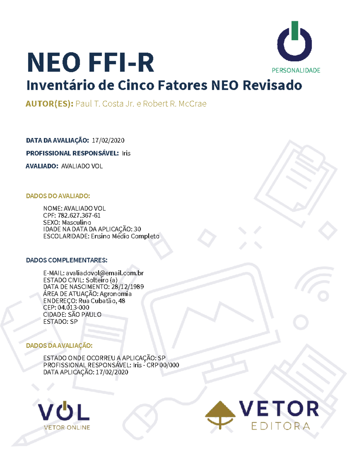 NEO-FFI-R: Resultados Completos do Inventário de Cinco Fatores - Studocu
