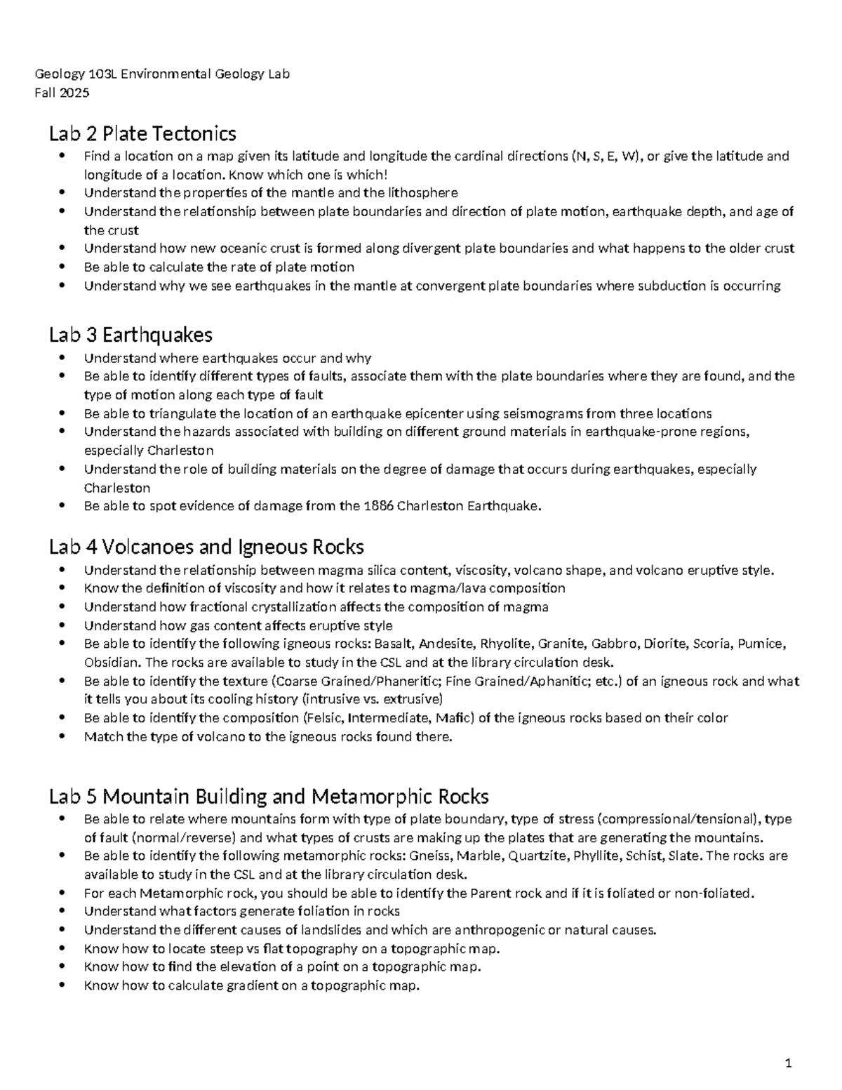 Geology 103L Environmental Geology Lab: Plate Tectonics & Earth ...