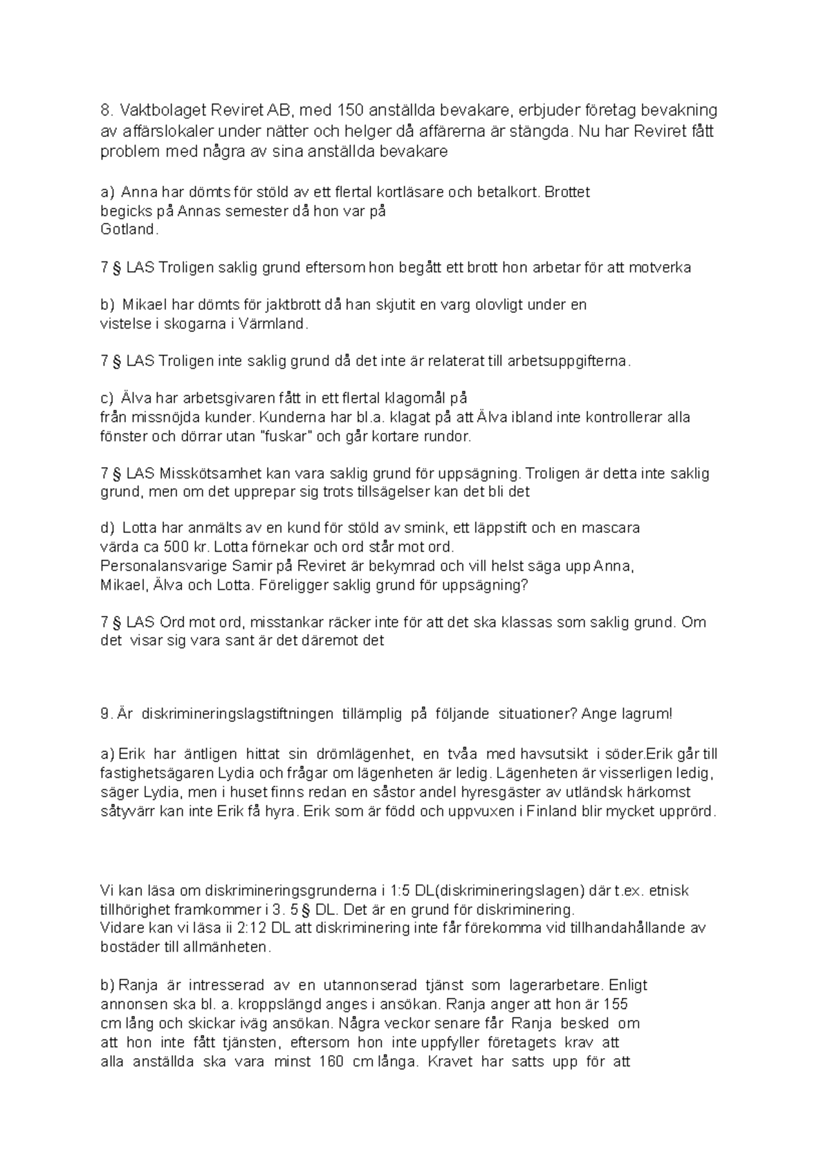 Arbetsrätt: Seminariefall och diskussioner kring uppsägning och ...