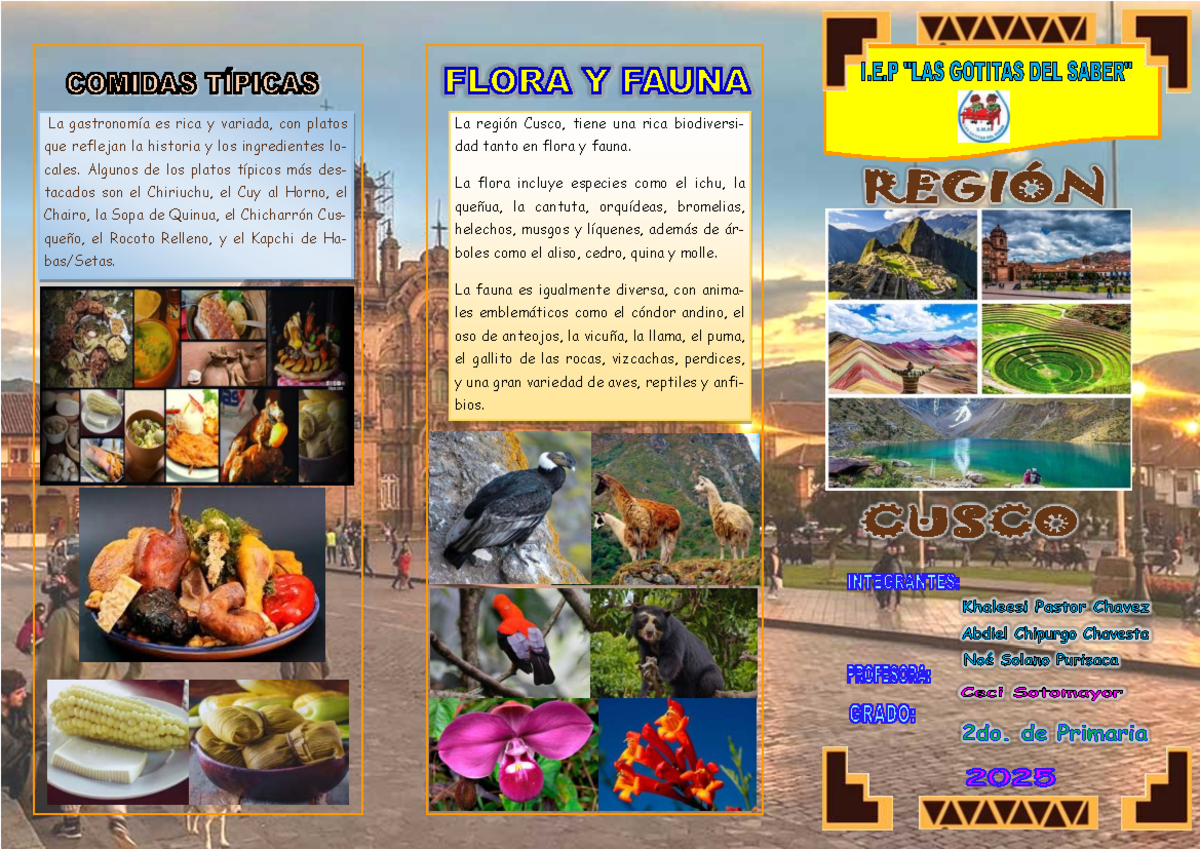 Tríptico sobre la Gastronomía y Fauna de Cusco - Detalles - Studocu