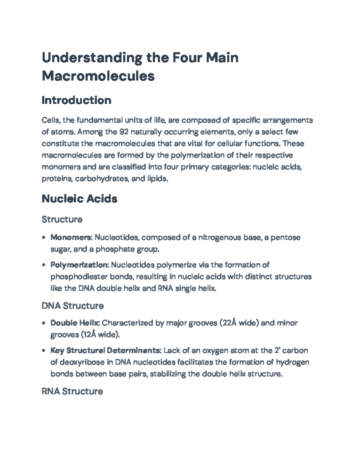 Understanding the Four Main Macromolecules in Cellular Function: Bio ...