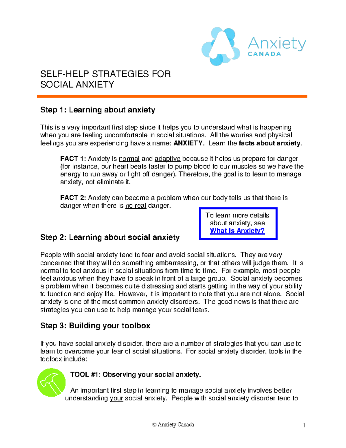 Anxiety Canada - Self-Help Strategies for Social Anxiety Management ...