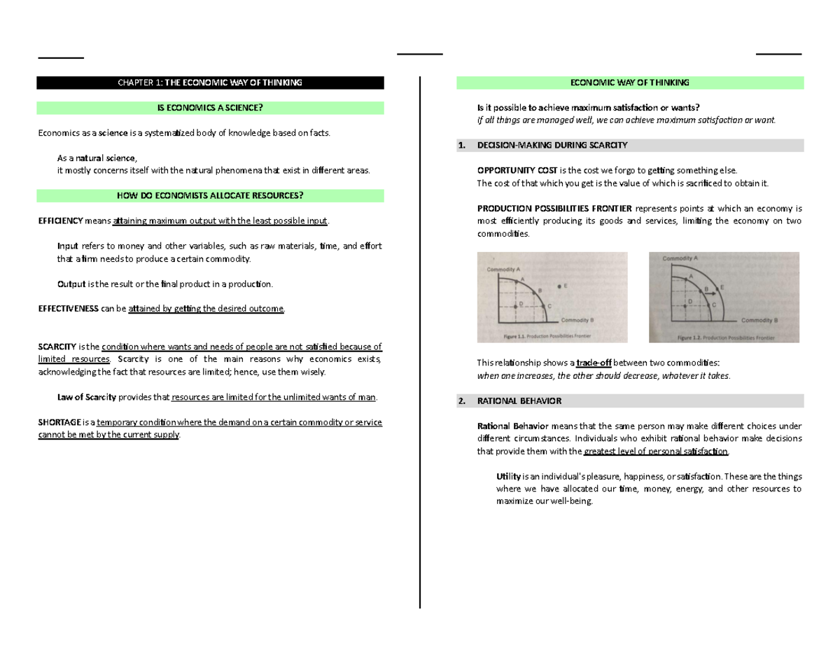 Econ 101: Chapter 1 - The Economic Way of Thinking and Key Concepts ...